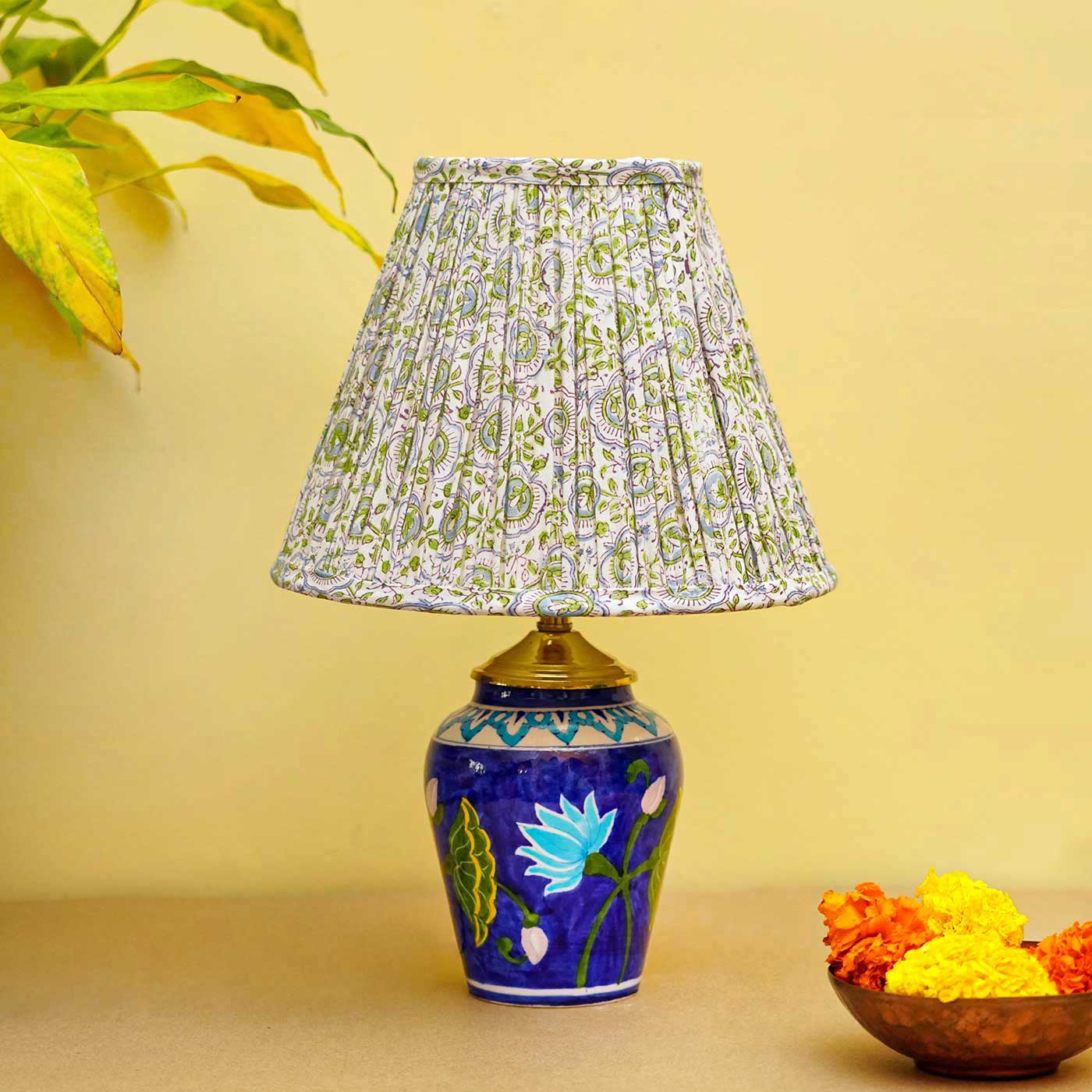 Buy Green & White Block Print Empire Lampshade Online On Zwende