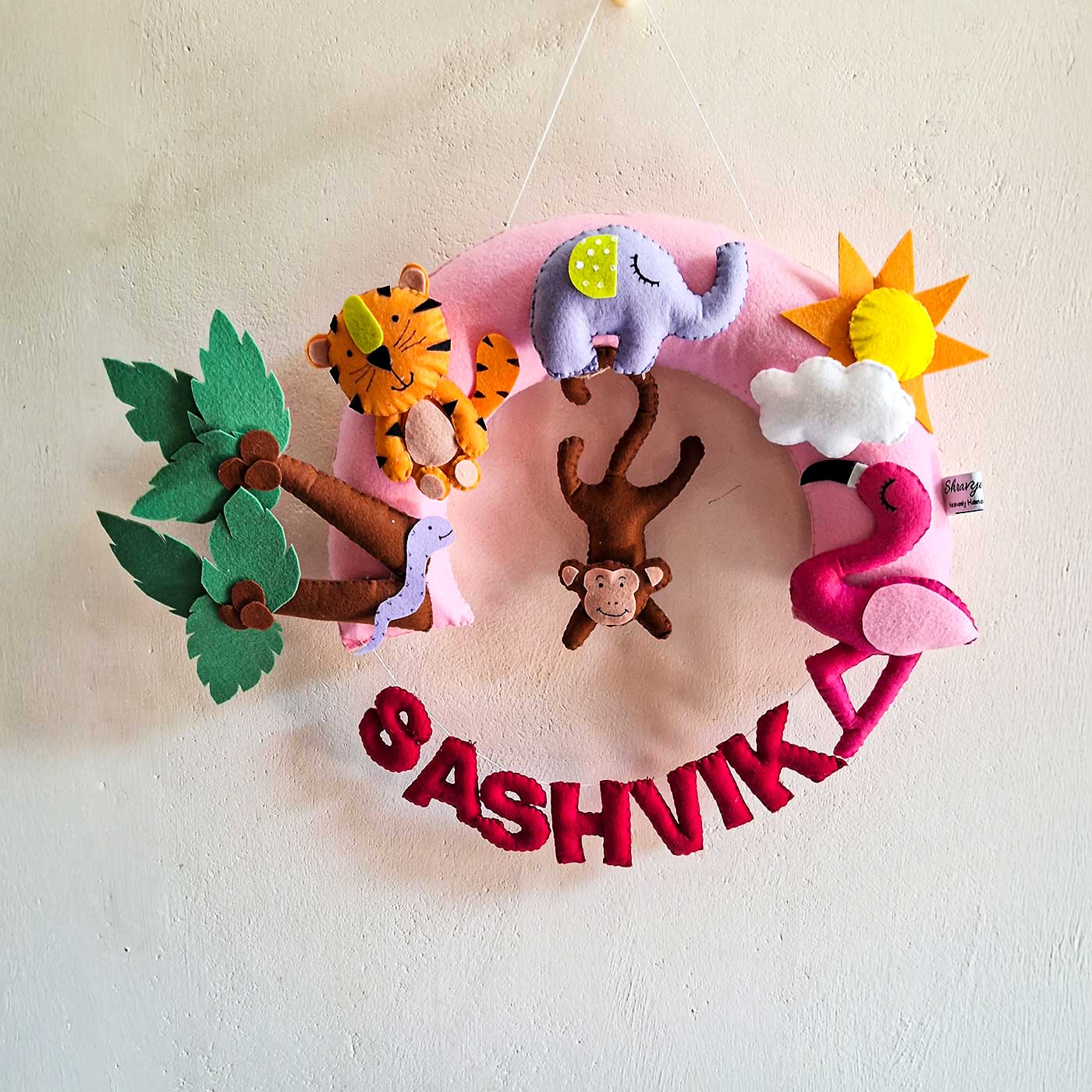Buy Personalized Animals Half Round Shaped Felt Kids Name Plate For ...