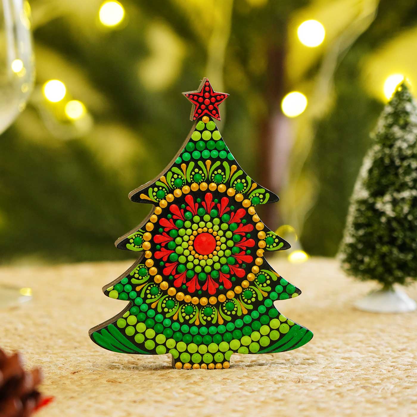Buy Hand-Painted Dot Art Tree Mdf Wood Table Decor For Christmas ...