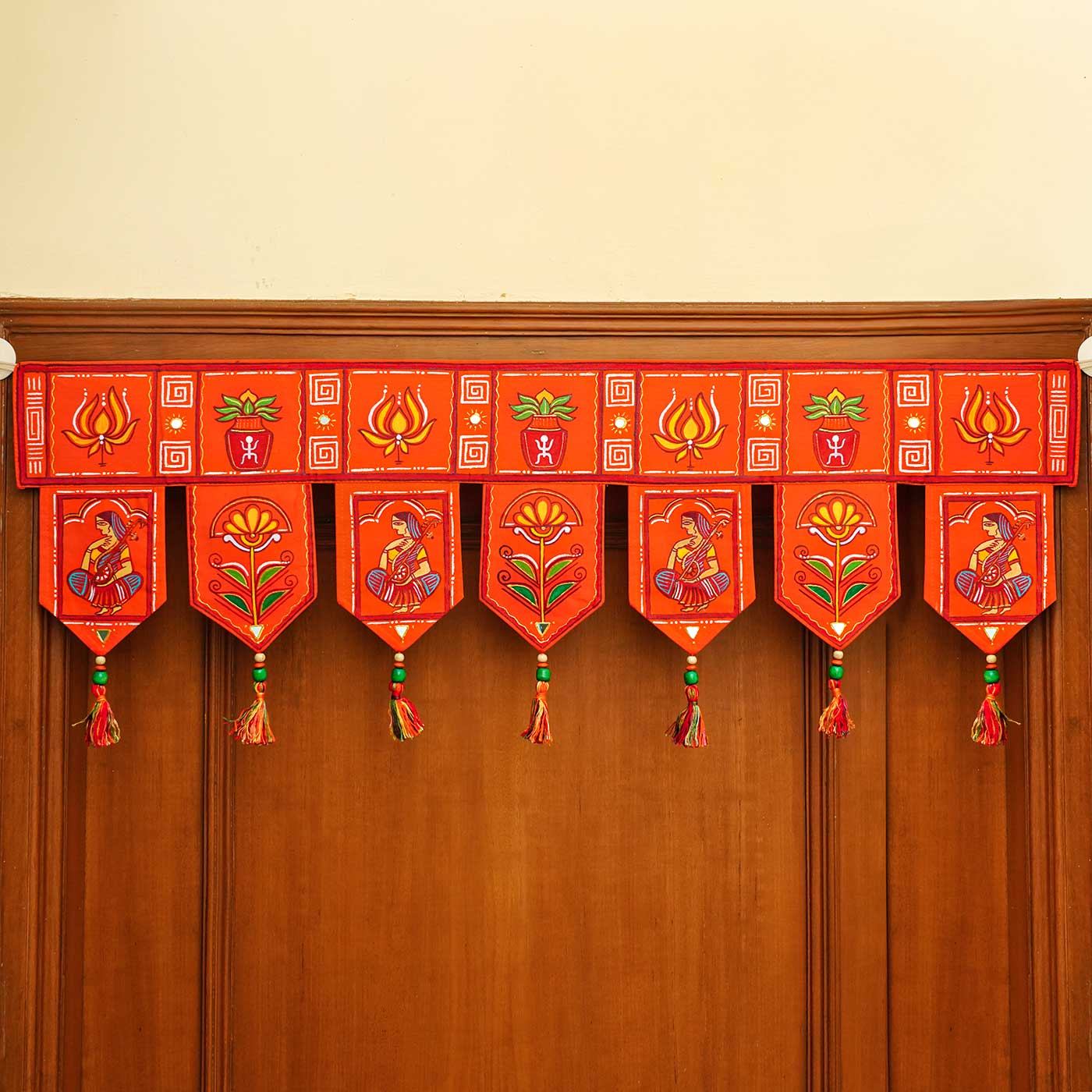 Buy Handmade Decorative Bengal Pattachitra Orange Toran Online On Zwende