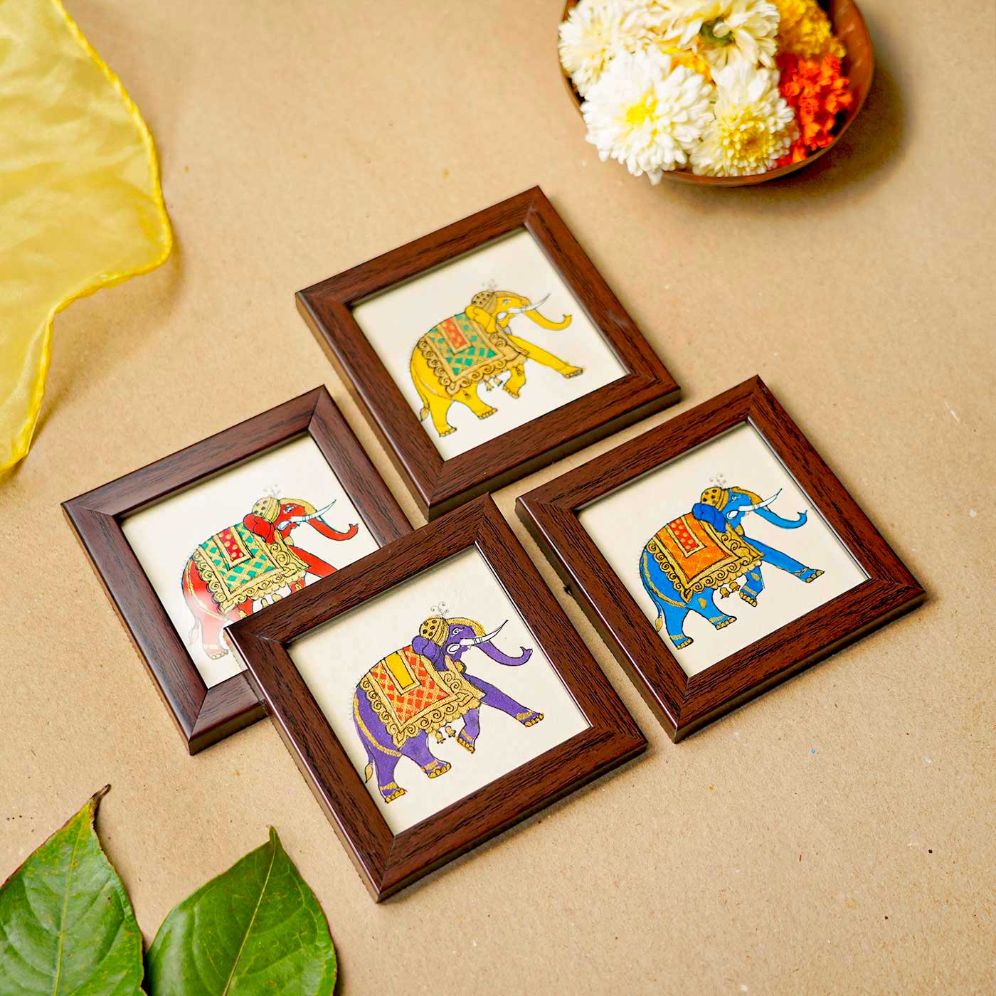 Buy Handmade Elephant Theme Tea Coasters | Set of 4 Online On Zwende