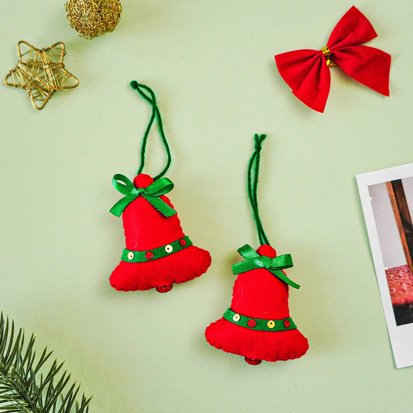 Buy Handmade Felt Bell Christmas Ornament | Set Of 2 Online On Zwende