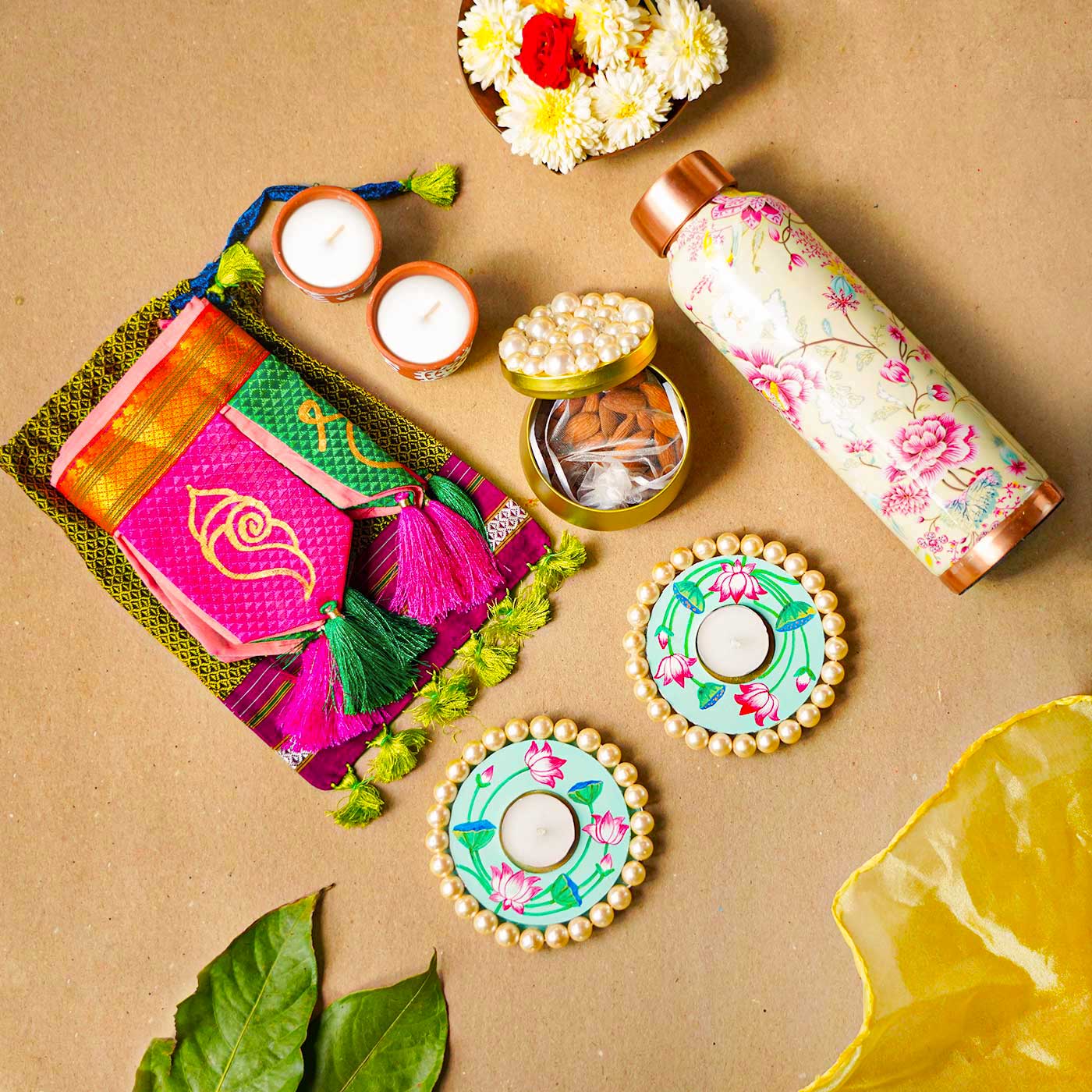Buy Handmade Floral Red Festive Gift Hamper | Set of 8 Online On Zwende