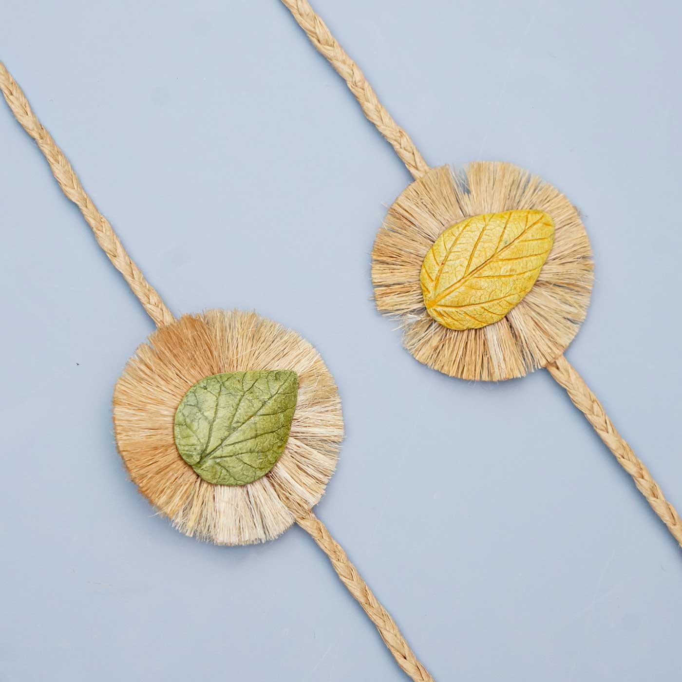 Buy Handmade Papier Mache Yellow & Green Leaf Rakhi With Roli Chawal ...