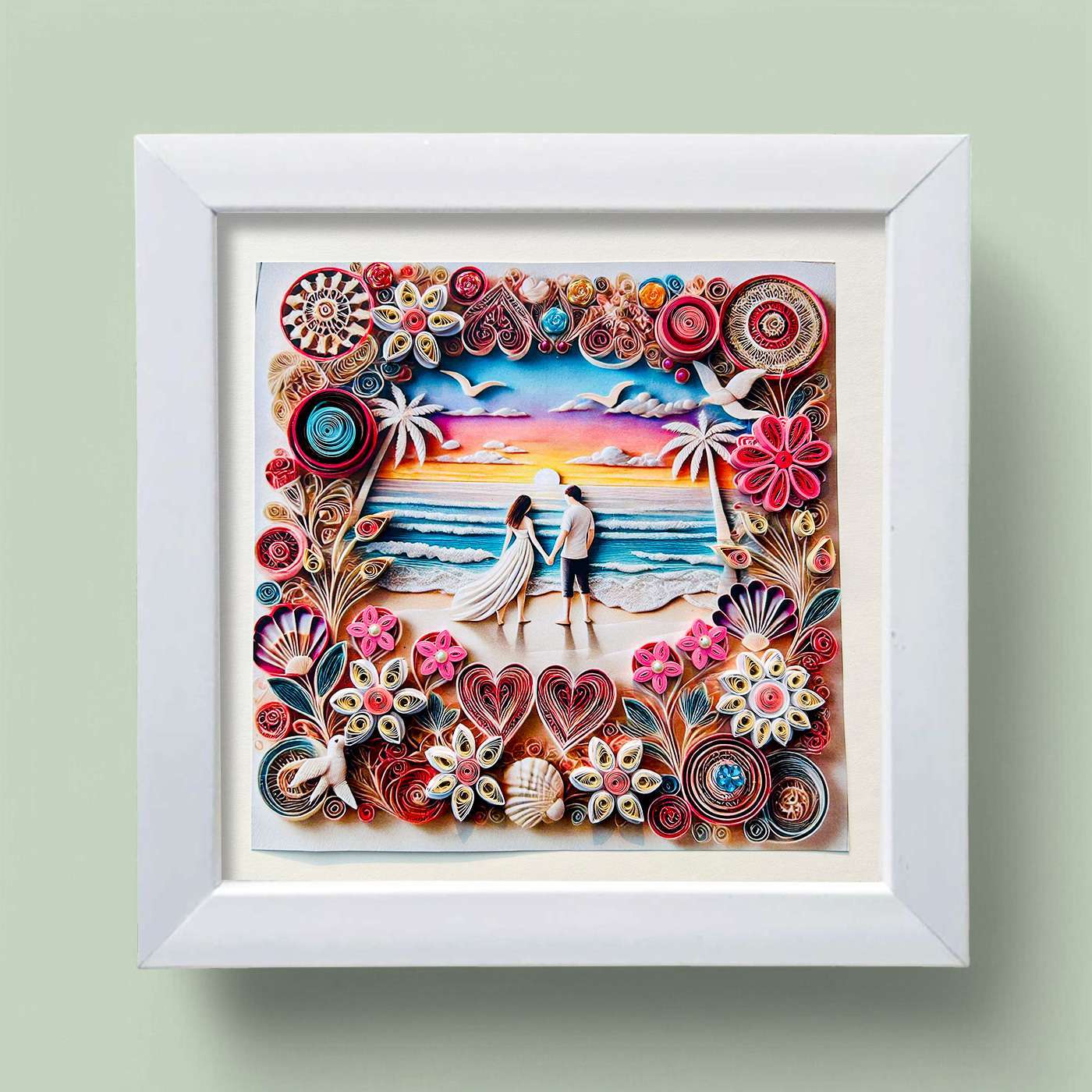 Buy Handmade Quilling Beach Theme Framed Art For Couples Online On Zwende