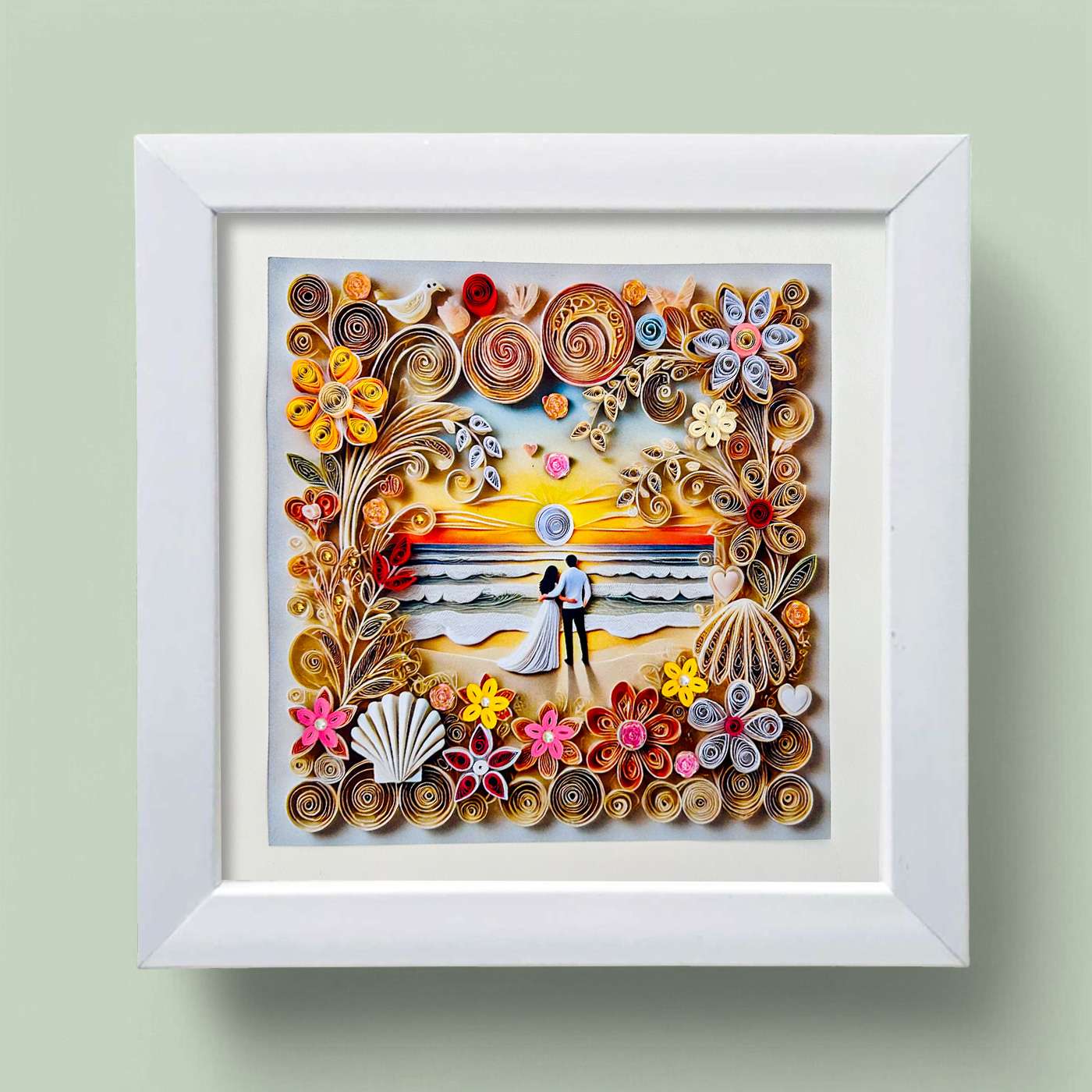 Buy Handmade Quilling Sunset & Beach Theme Framed Art For Couples ...