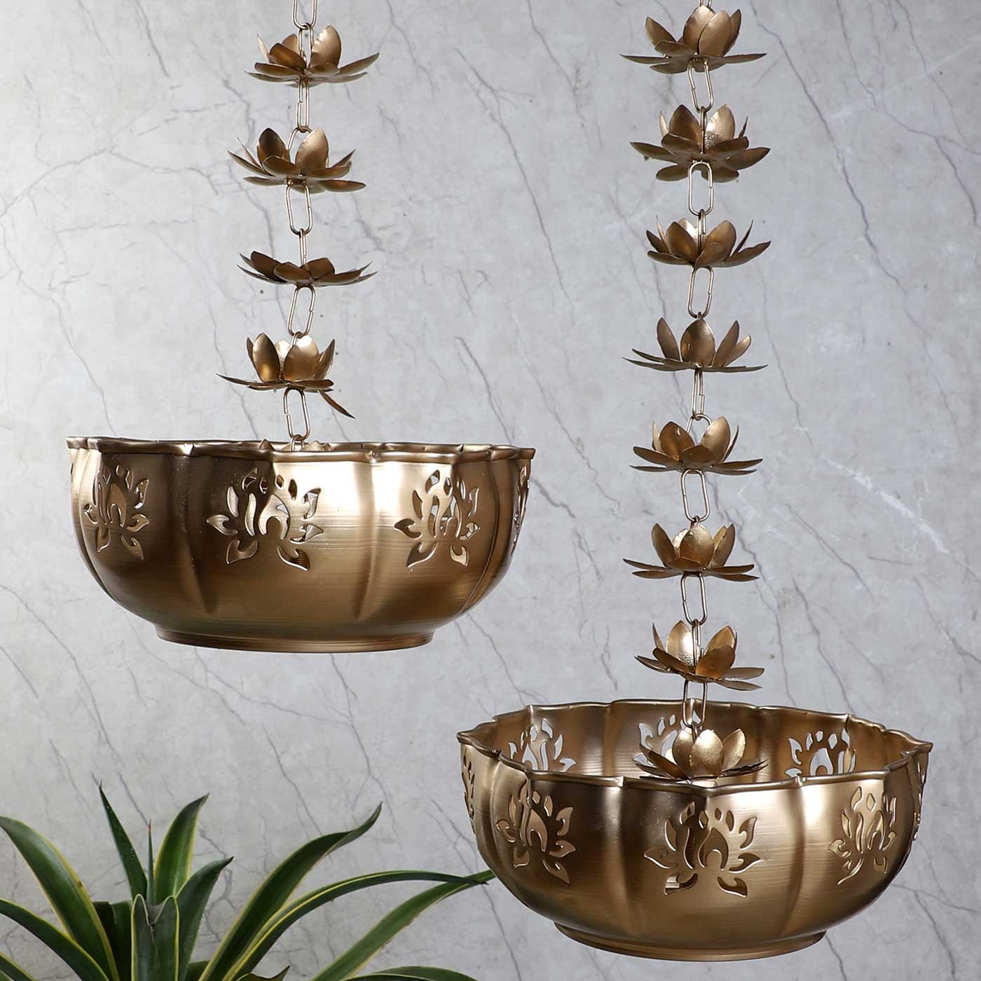 Buy Handmade Hanging Big Lotus Urli | Set of 2 Online On Zwende