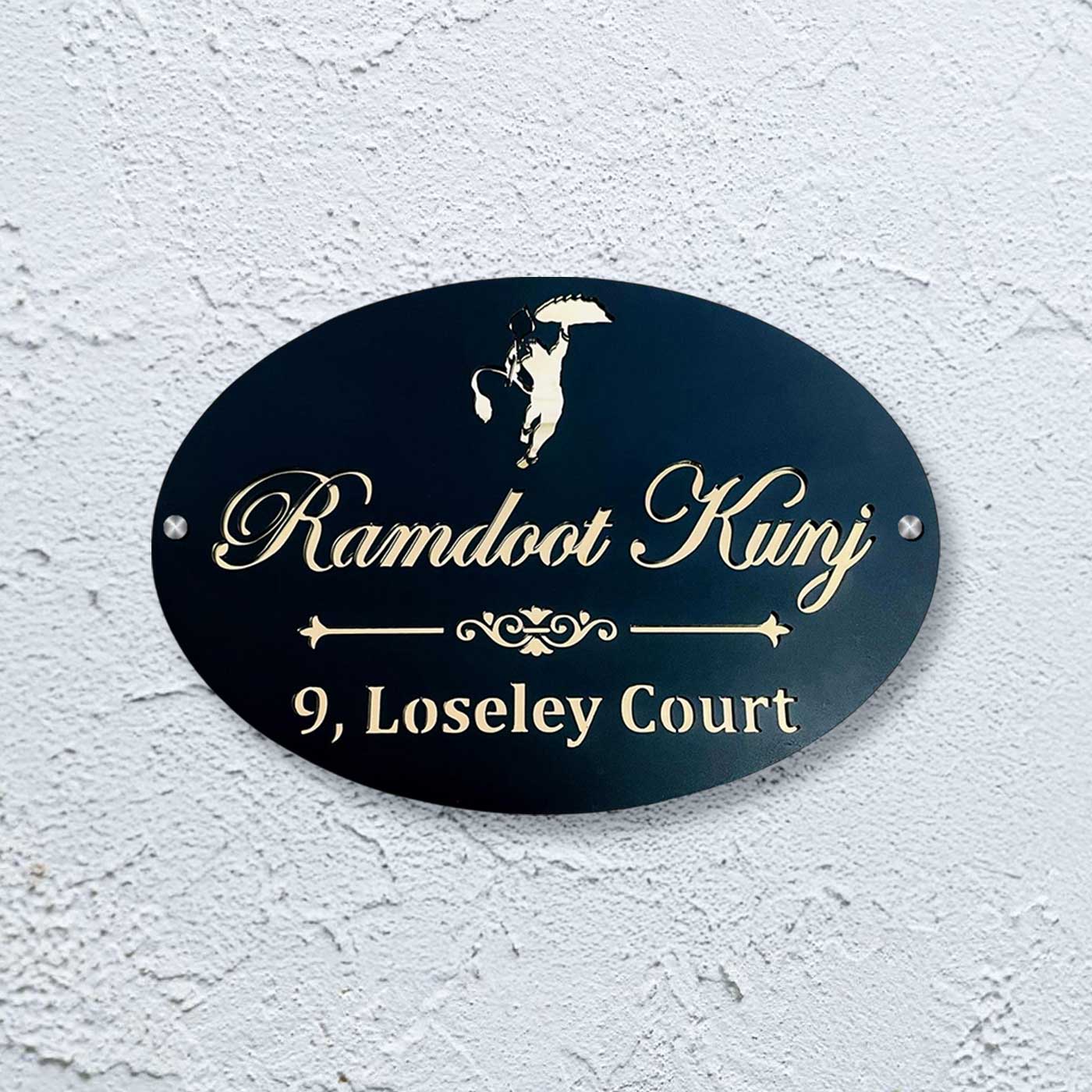 Buy Personalized Waterproof Hanuman Ji Black & Gold Metal Name Plate ...