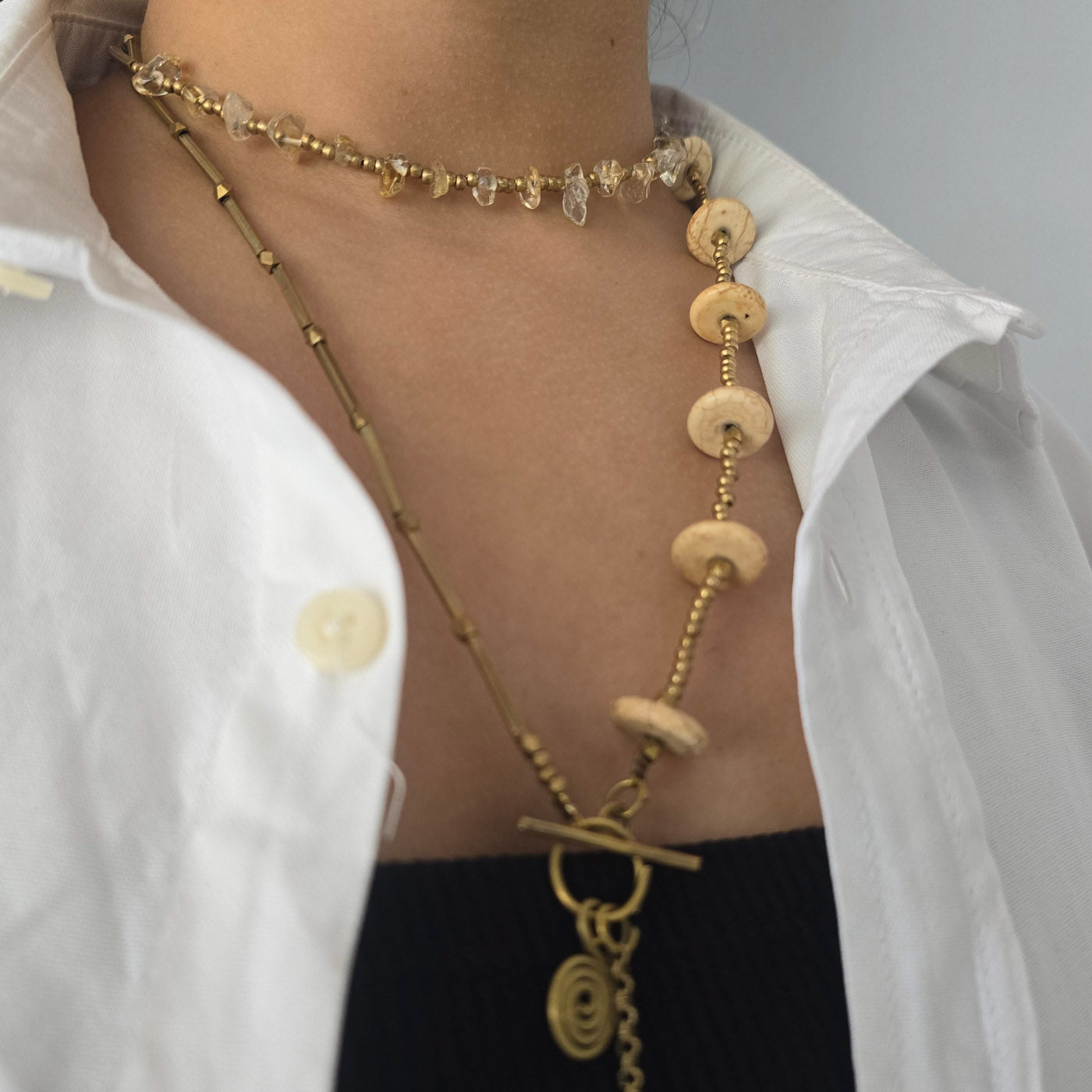 Buy Handmade Ivory Drift Modular Brass Necklace Online On Zwende