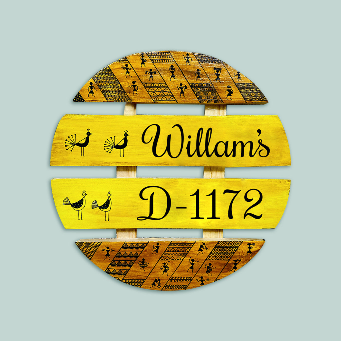 Buy Handcrafted Personalized Warli Art Round Pinewood Nameplate Online ...