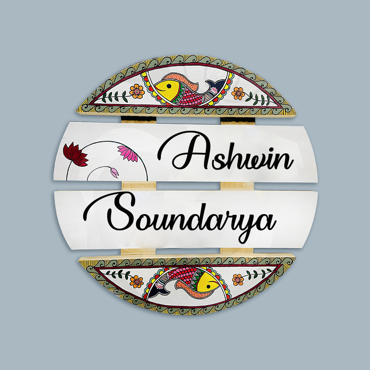 Buy Handcrafted Personalized Madhubani Art Round Pinewood Nameplate ...