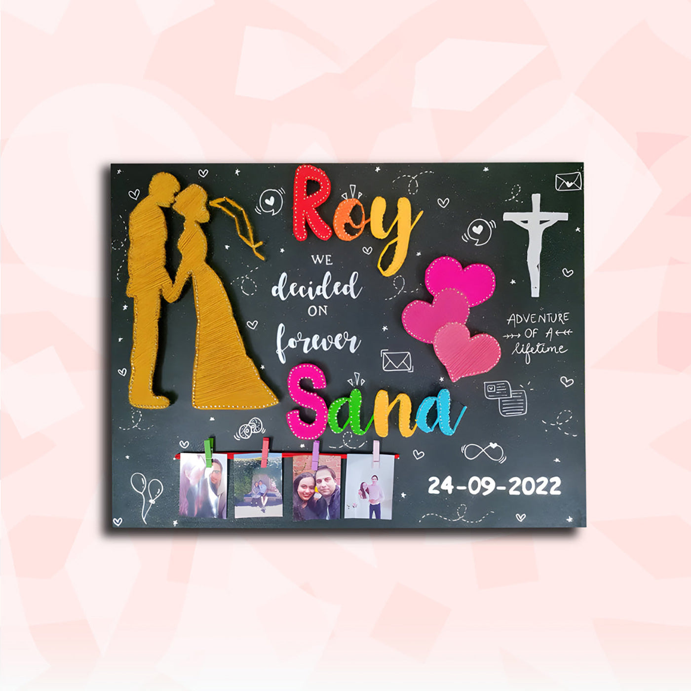 Buy Personalized String Art Pink Hearts MDF Wood Name Plate For Couples ...