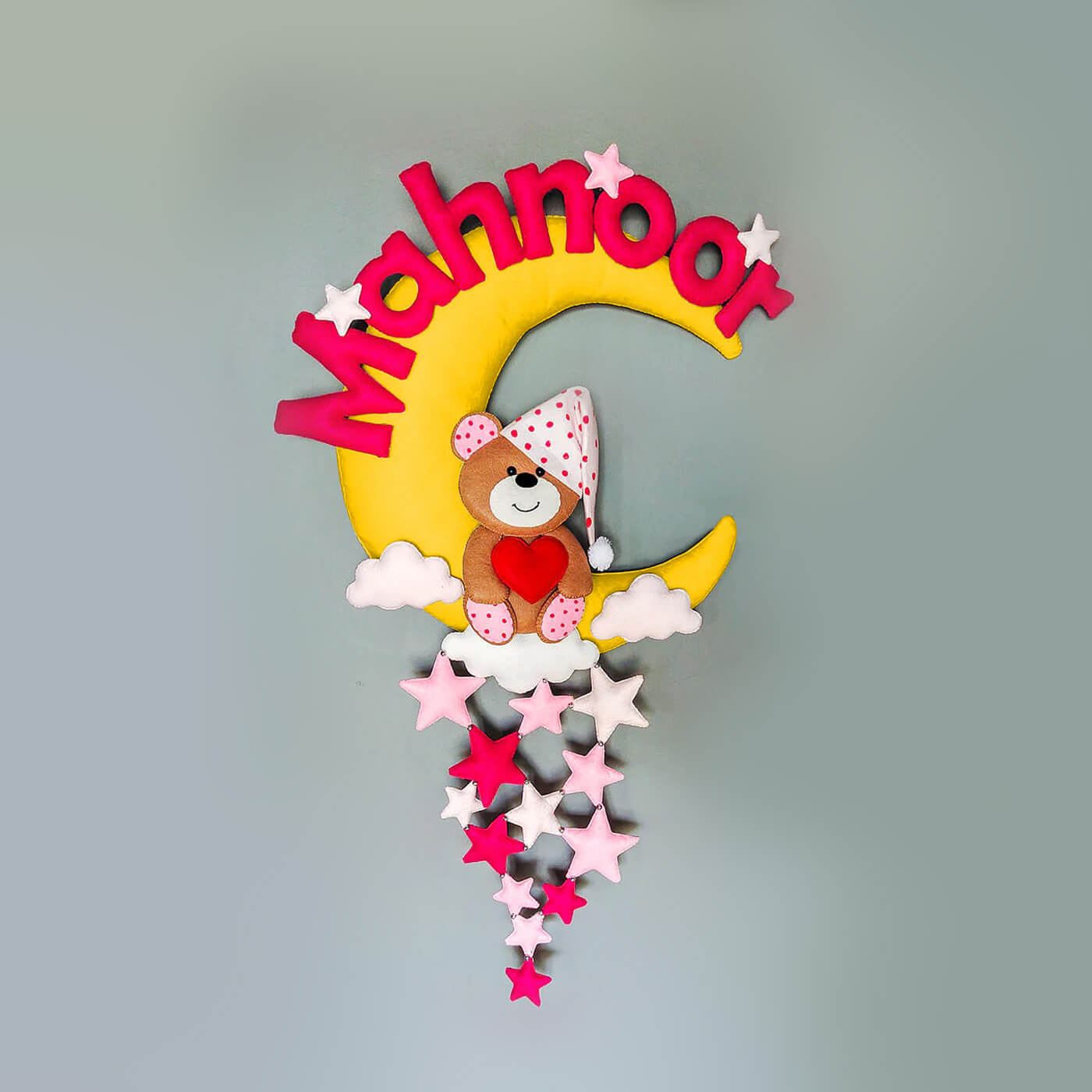 Buy Hand-stitched Teddy Themed Felt Moon Nameplate For Kids Online On ...