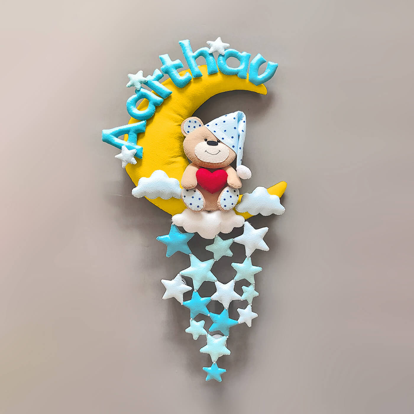 Buy Hand-stitched Teddy Themed Felt Moon Nameplate For Kids Online On ...