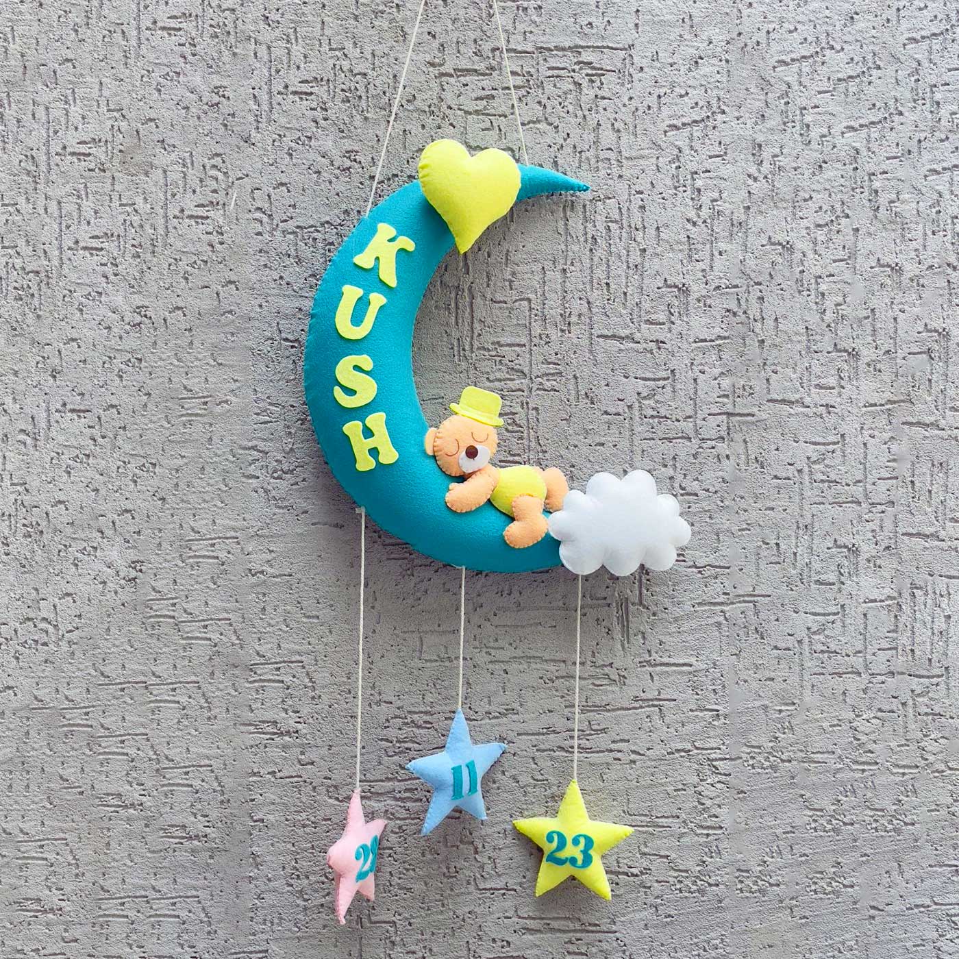 Buy Handmade Sleeping Teddy on a Moon Kids Felt Name Hanging with ...