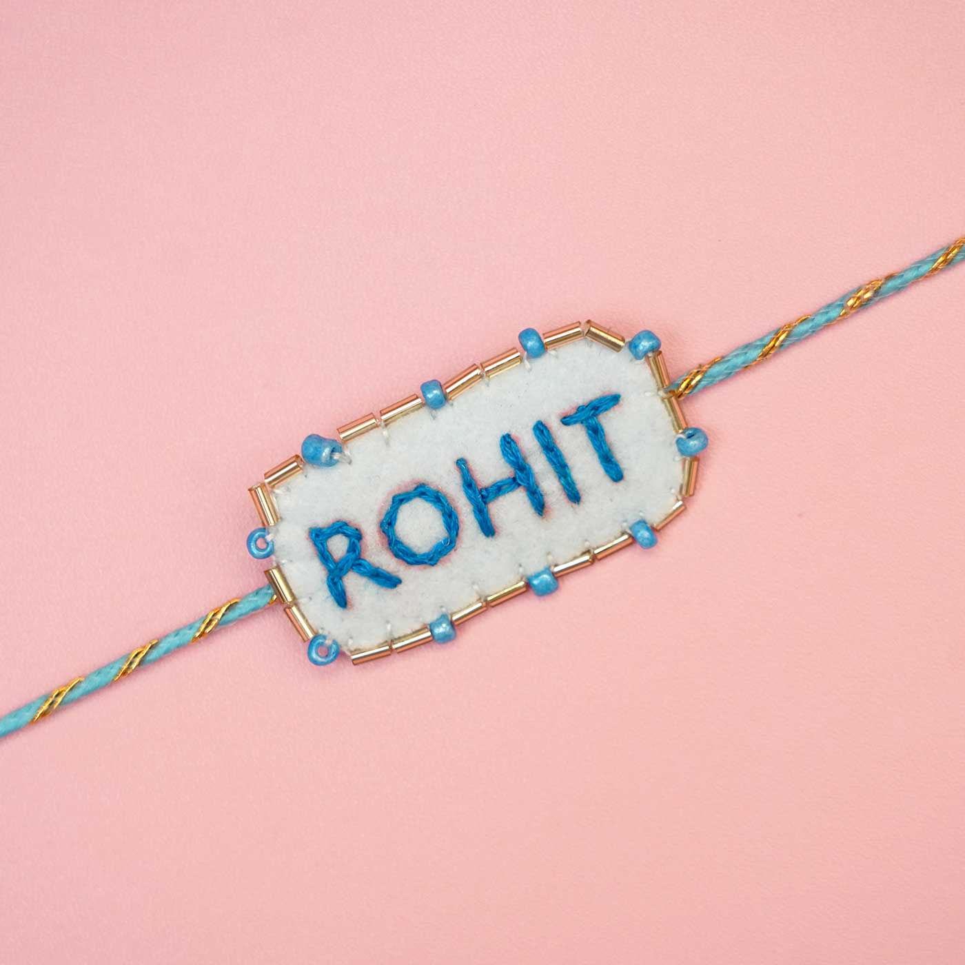 Buy Personalized Handmade Blue Rectangle Felt Rakhi With Roli Chawal ...