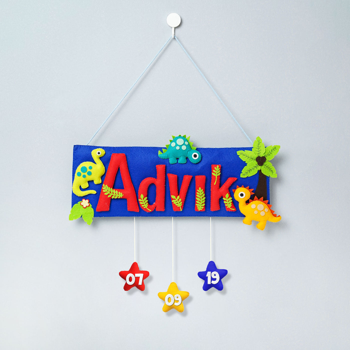 Buy Handcrafted Dinosaur Themed Rectangle Felt Name Plate for Kids ...