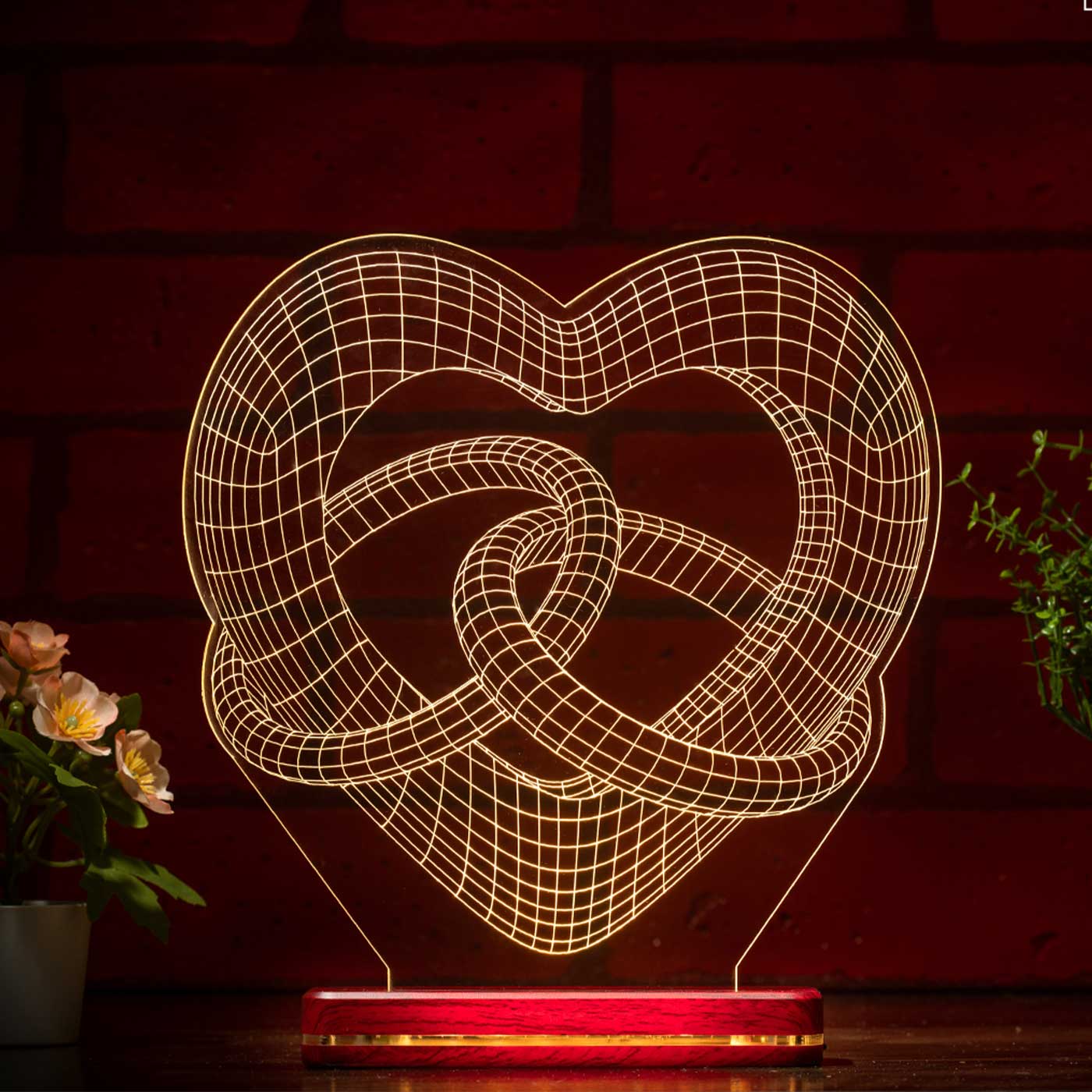 Buy Handmade 3D Illusion Heart With Rings Acrylic Rechargeable LED Lamp ...