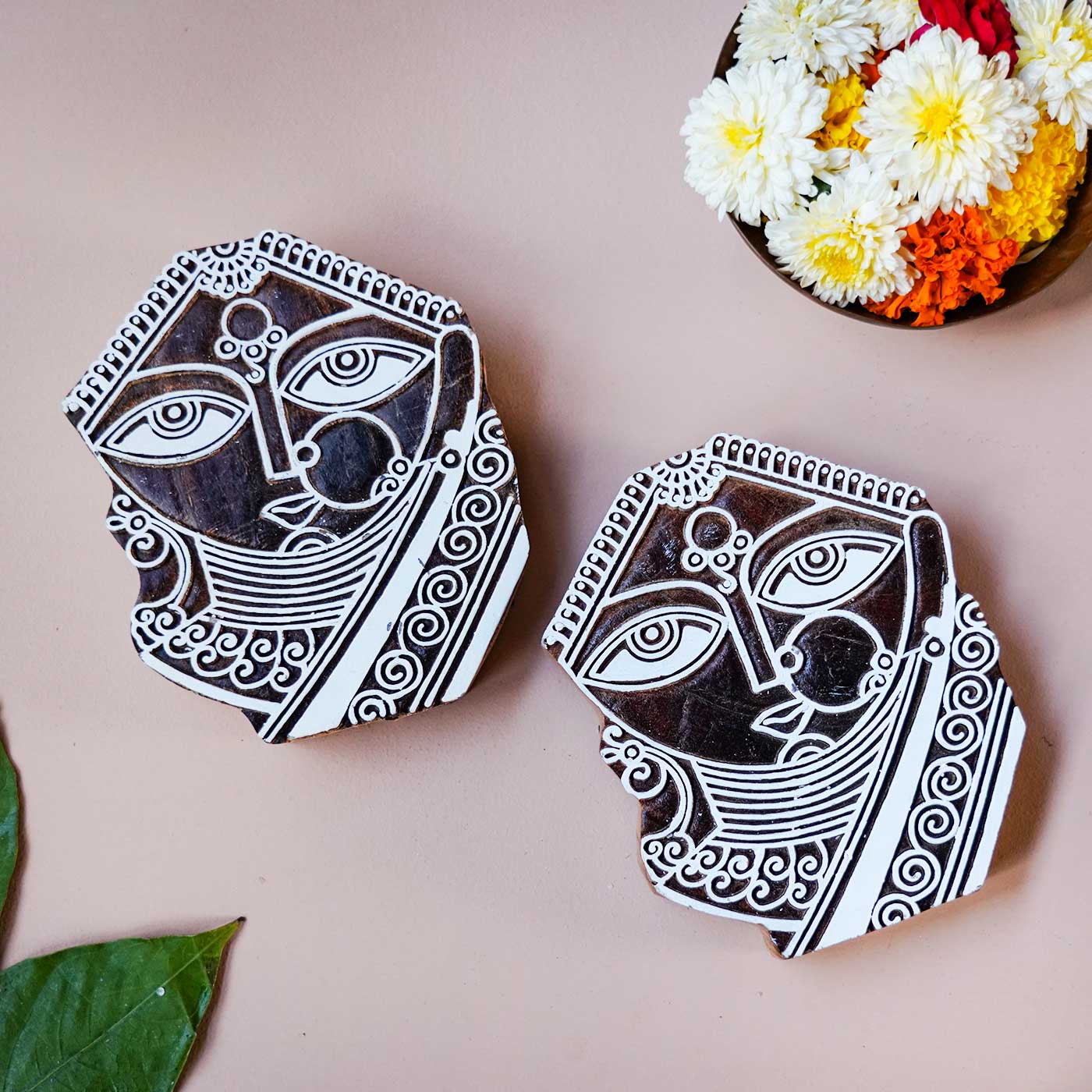 Buy Handmade Carved Lady's Face Wooden Block Hanging | Set Of 2 Online ...