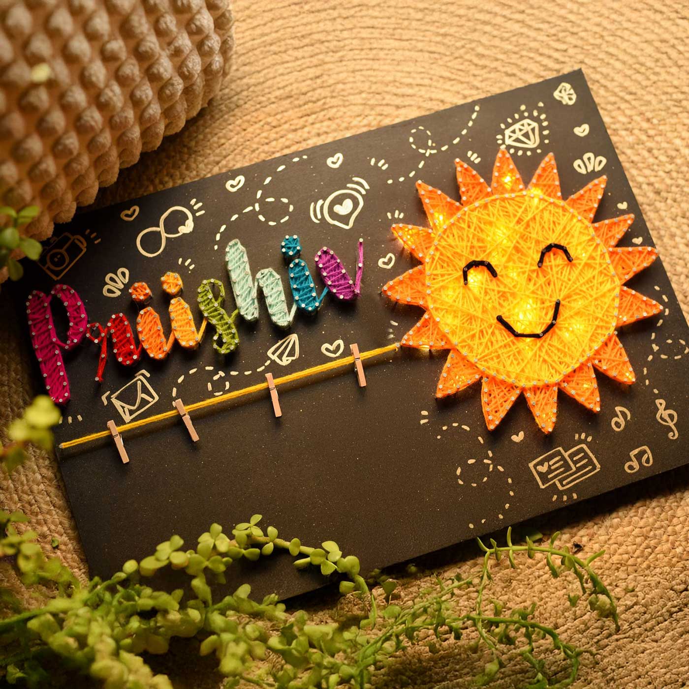 Buy Personalized String Art Sun Theme MDF Wood Name Plate With Lights ...