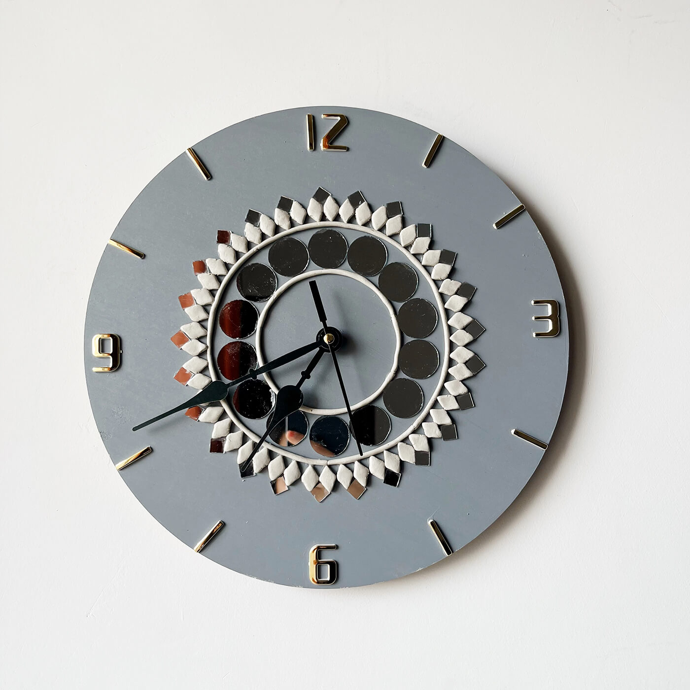 Buy Handcrafted Grey Lippan Art Clock Online On Zwende