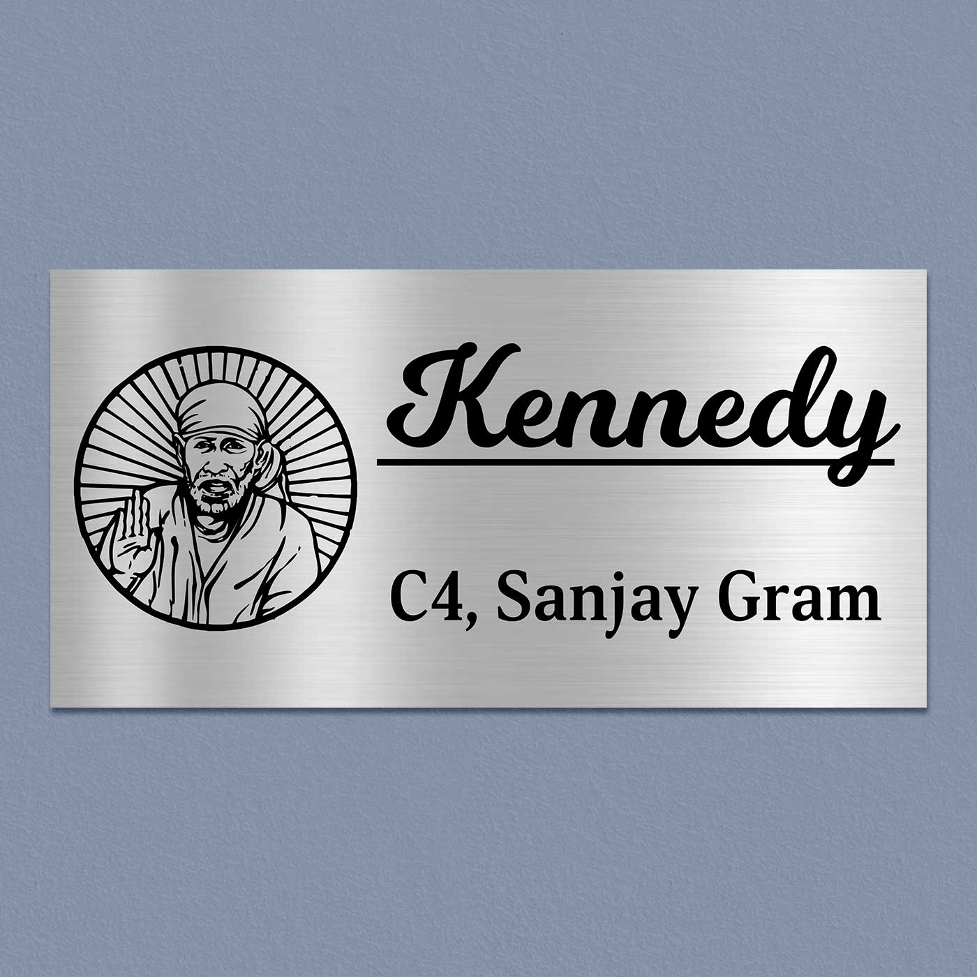 Buy Personalized Sai Baba Theme Stainless Steel Name Plate Online On Zwende