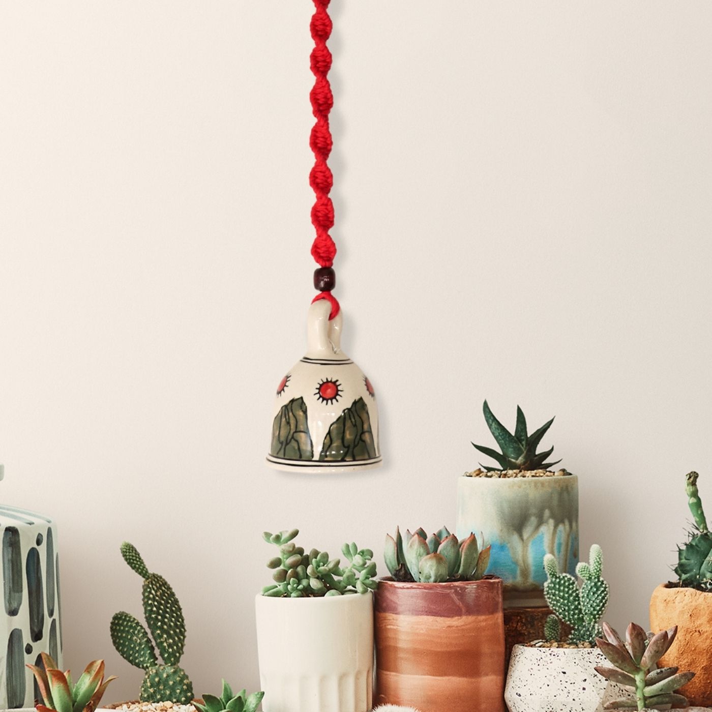 Buy Hand Painted Ceramic Bells with Macrame Rope Online On Zwende