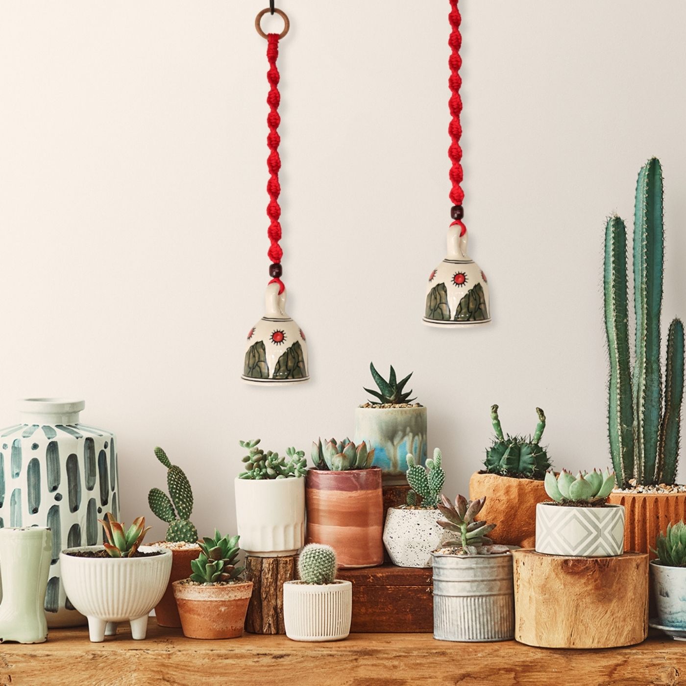 Buy Hand Painted Ceramic Bells with Macrame Rope Online On Zwende