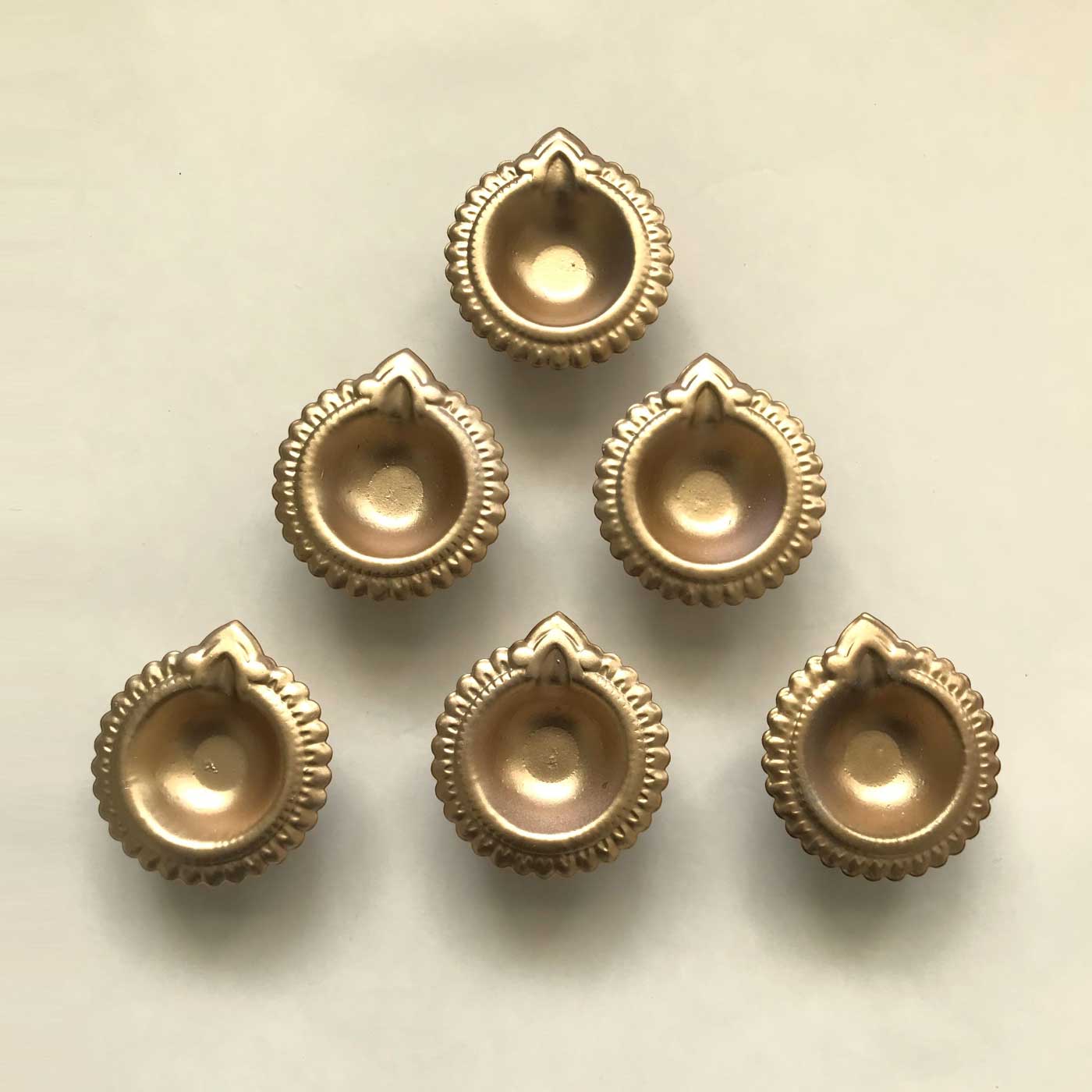Buy Handmade Festive Golden Metal Diya | Set Of 6 Online On Zwende