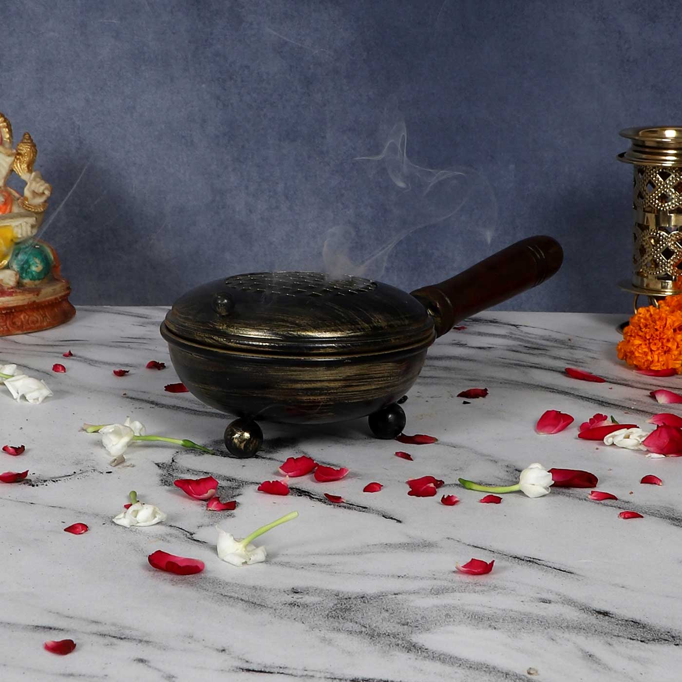 Buy Handmade Metal Dhoop Fumer With Wooden Handle Online On Zwende