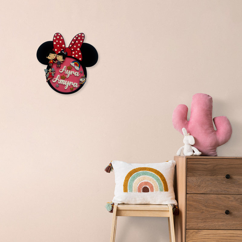 Personalized Minnie Mouse Themed Siblings MDF Nameplate – Zwende