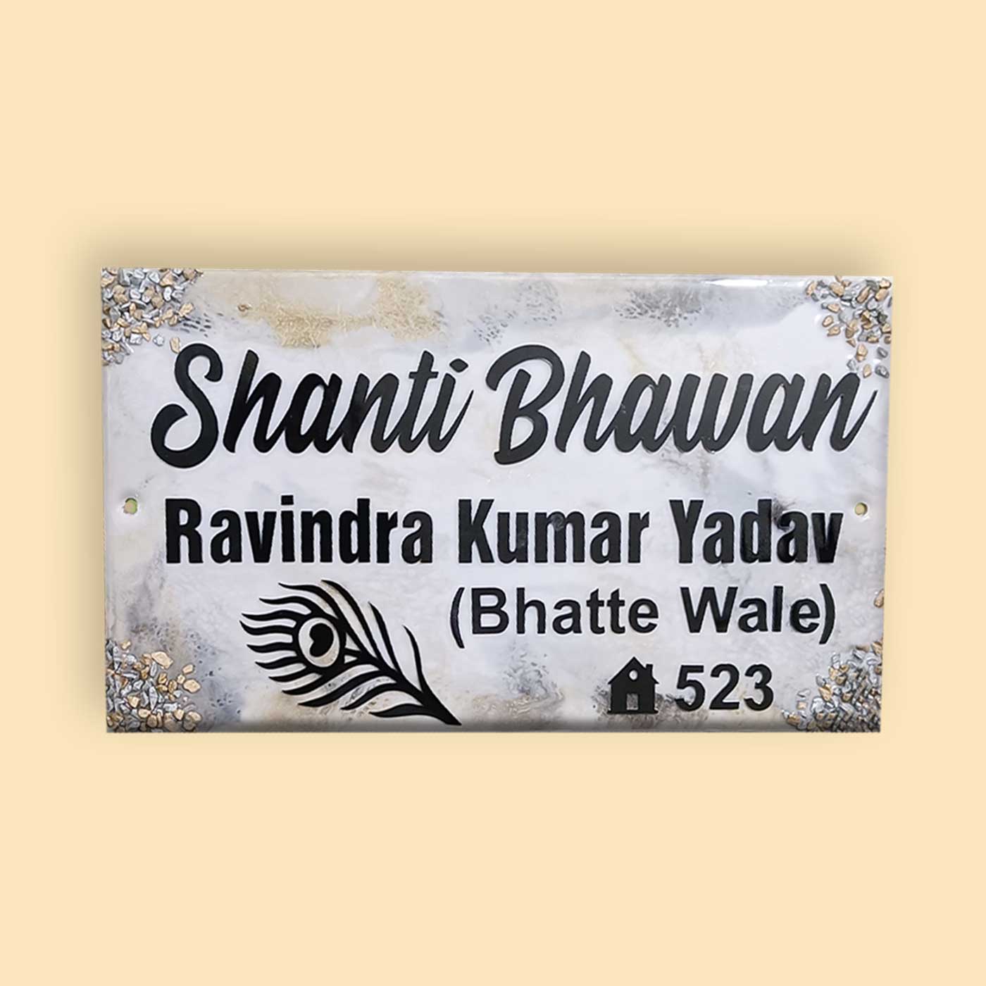 Buy Handcrafted Resin Gold & Silver Crystals Nameplate Online On Zwende