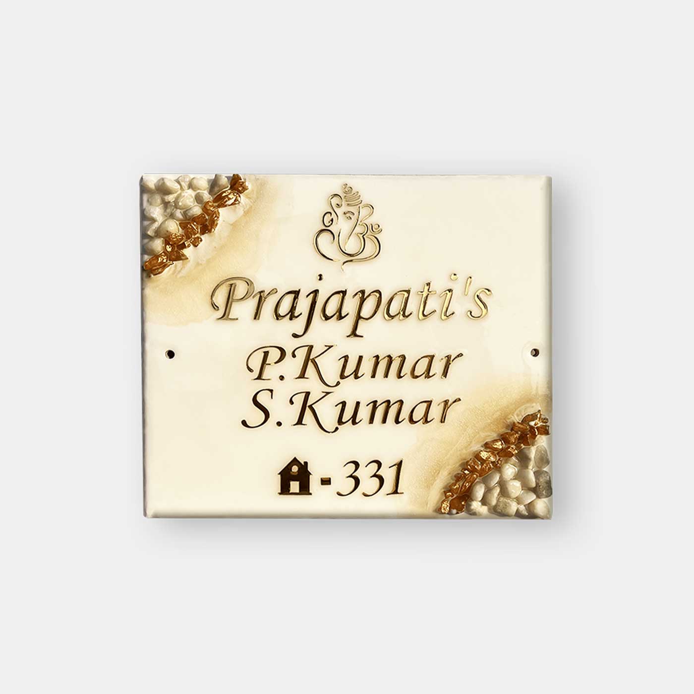 Buy Handcrafted Resin Ganeshji & Pebbles Nameplate Online On Zwende