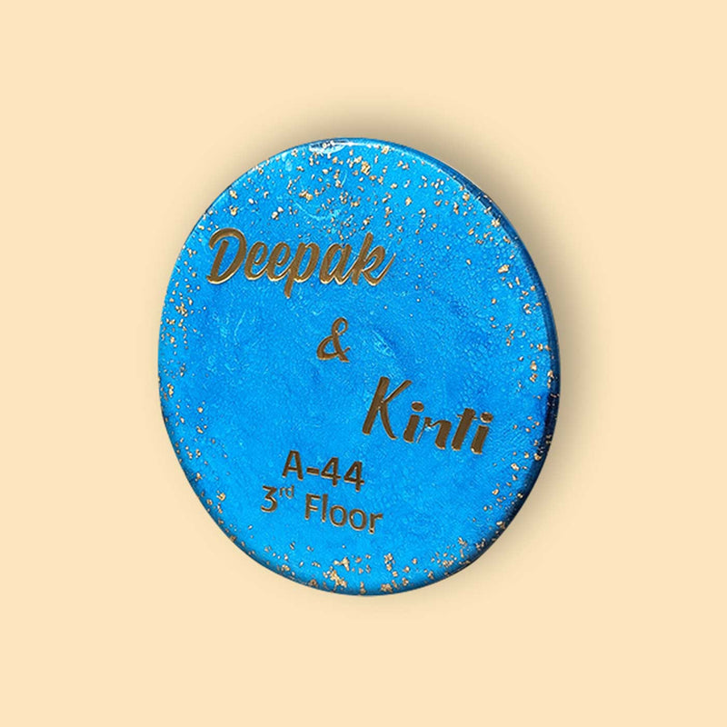 Handcrafted Resin Ocean Blue & Gold Flakes Nameplate – Zwende