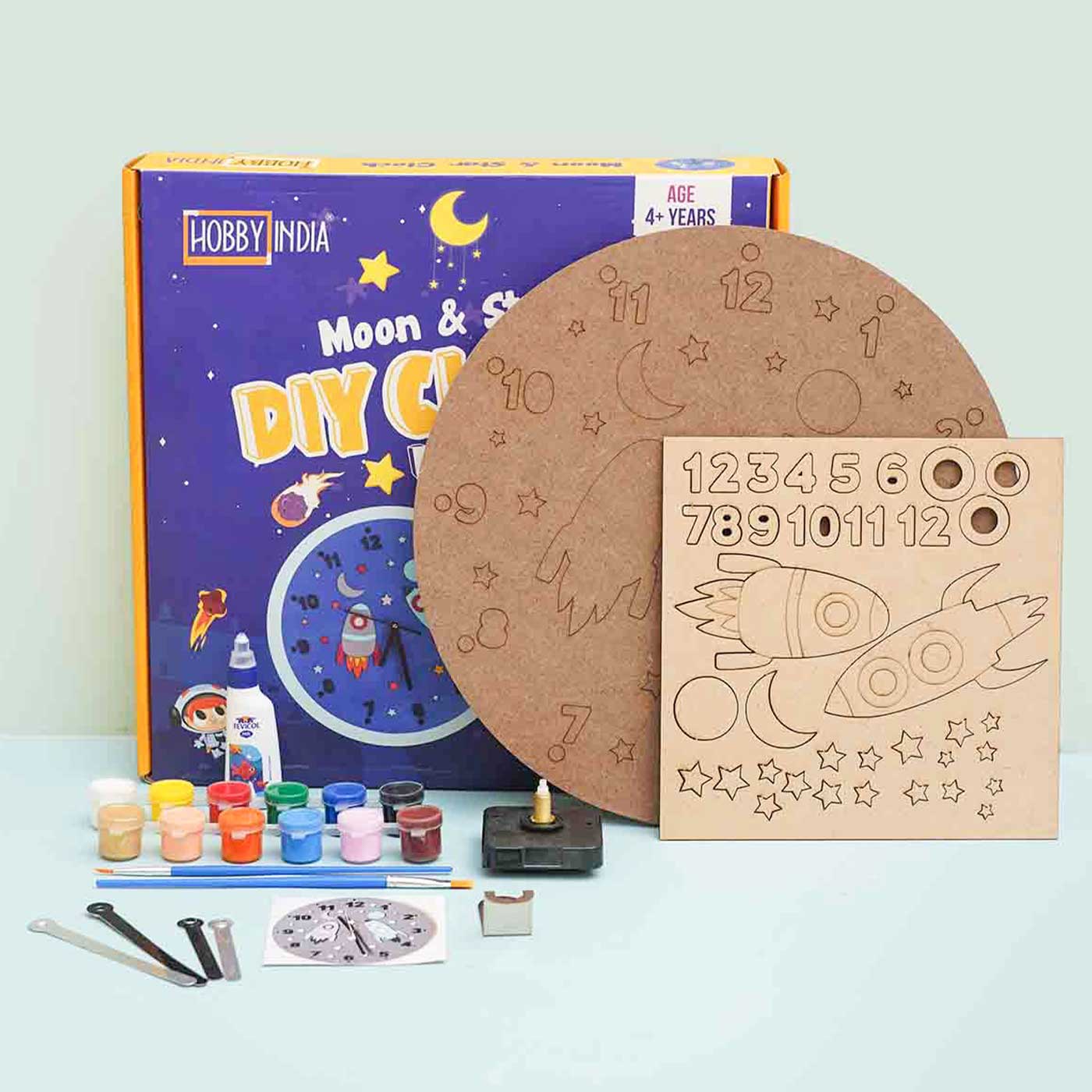 Buy Rocket & Moon Theme Wall Clock DIY Kit For Kids Online On Zwende