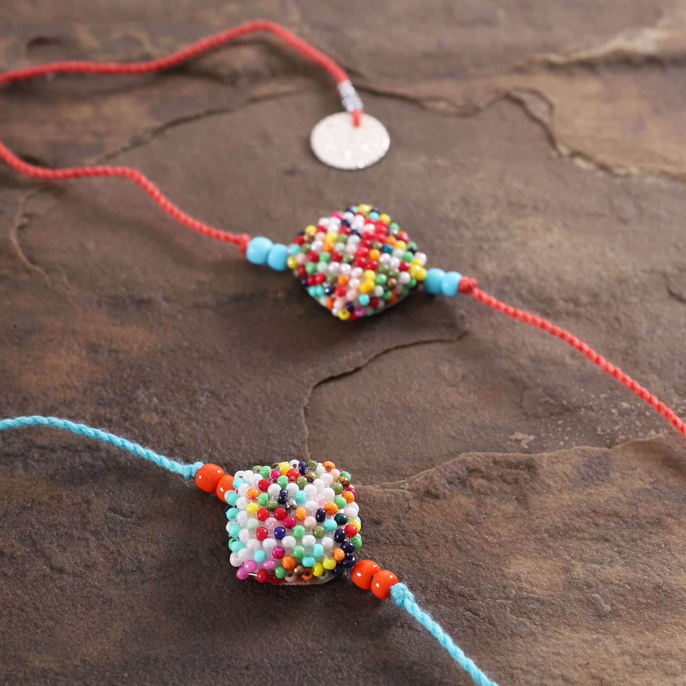 Buy Handmade Beaded Square Rakhi With Roli Chawal | Set of 2 Online On ...