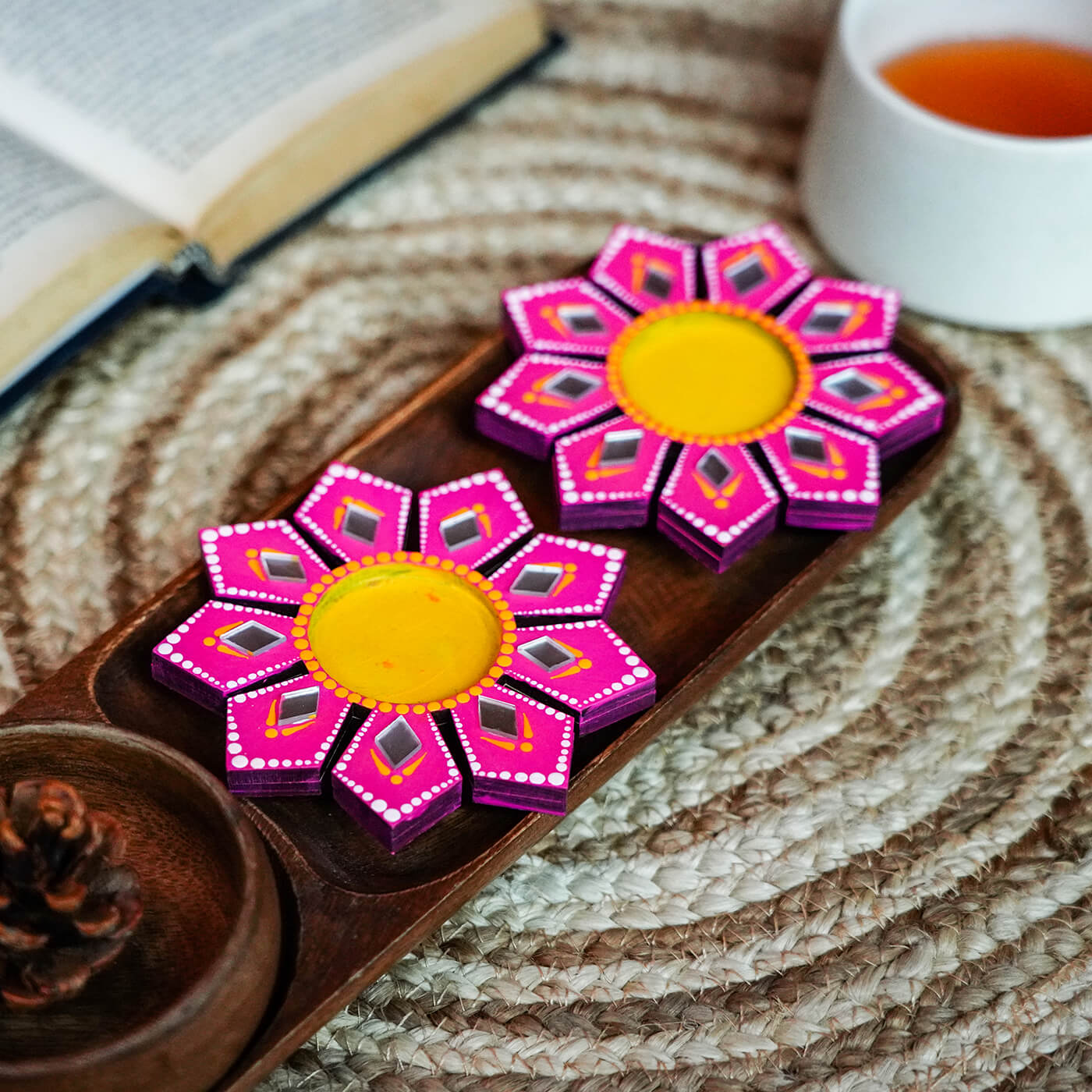 Buy Geometric Flower Design Dot Art Festive Tealight Holder | Set of 2 ...