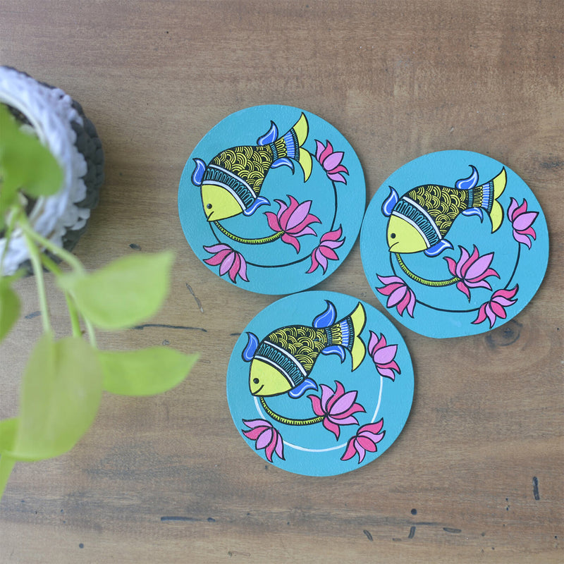 Handpainted Madhubani MDF Coasters I Set of 6 – Zwende