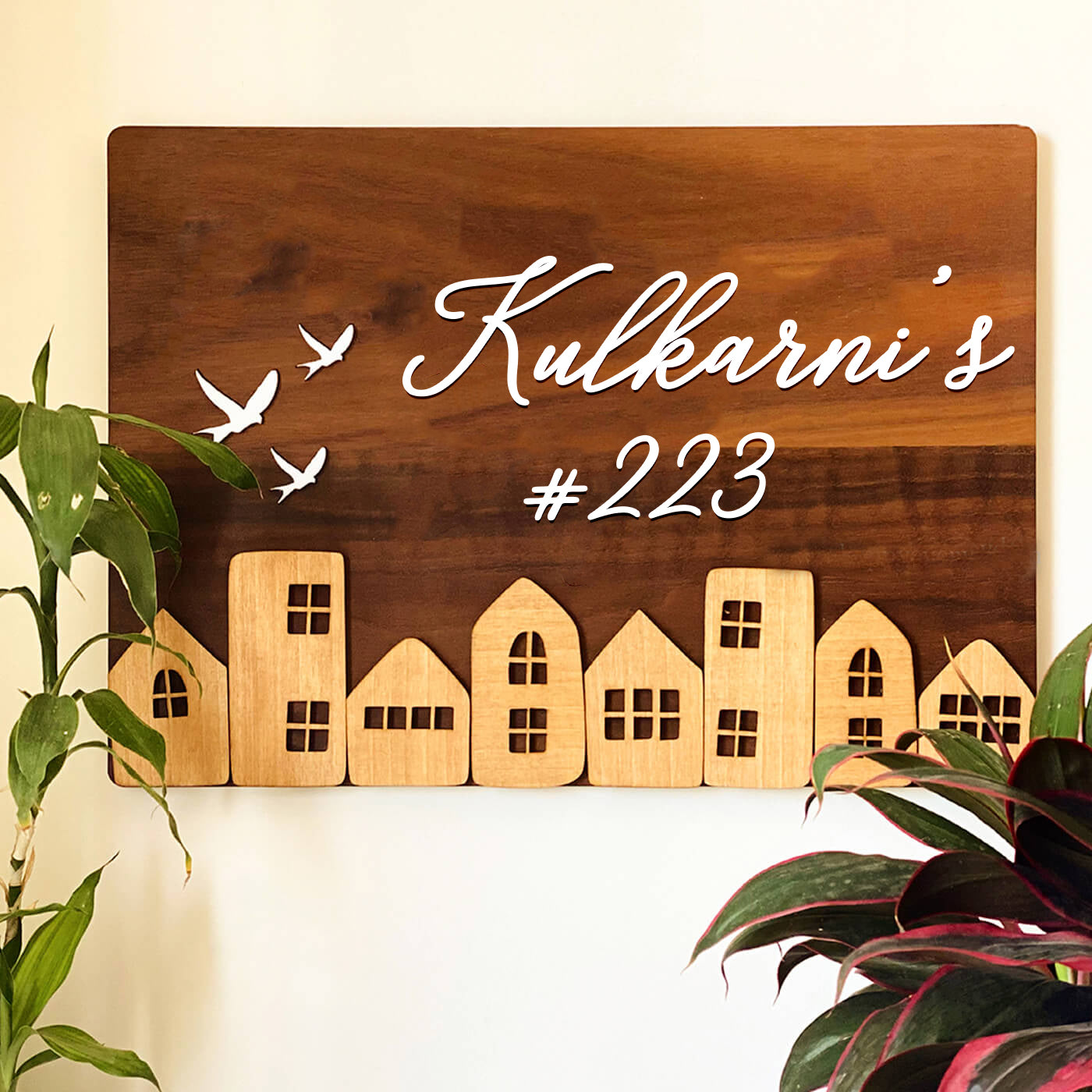 Buy Personalised Wooden Rectangular House Nameplate Online On Zwende