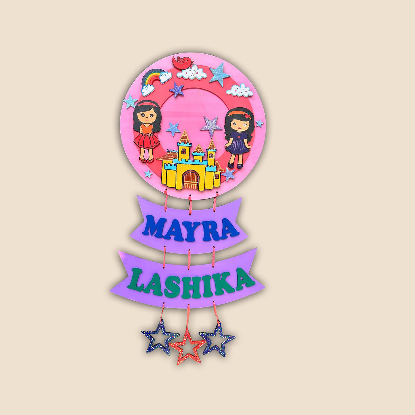 Buy Hand Painted Personalised Princess Castle Themed Sibling Nameplate ...