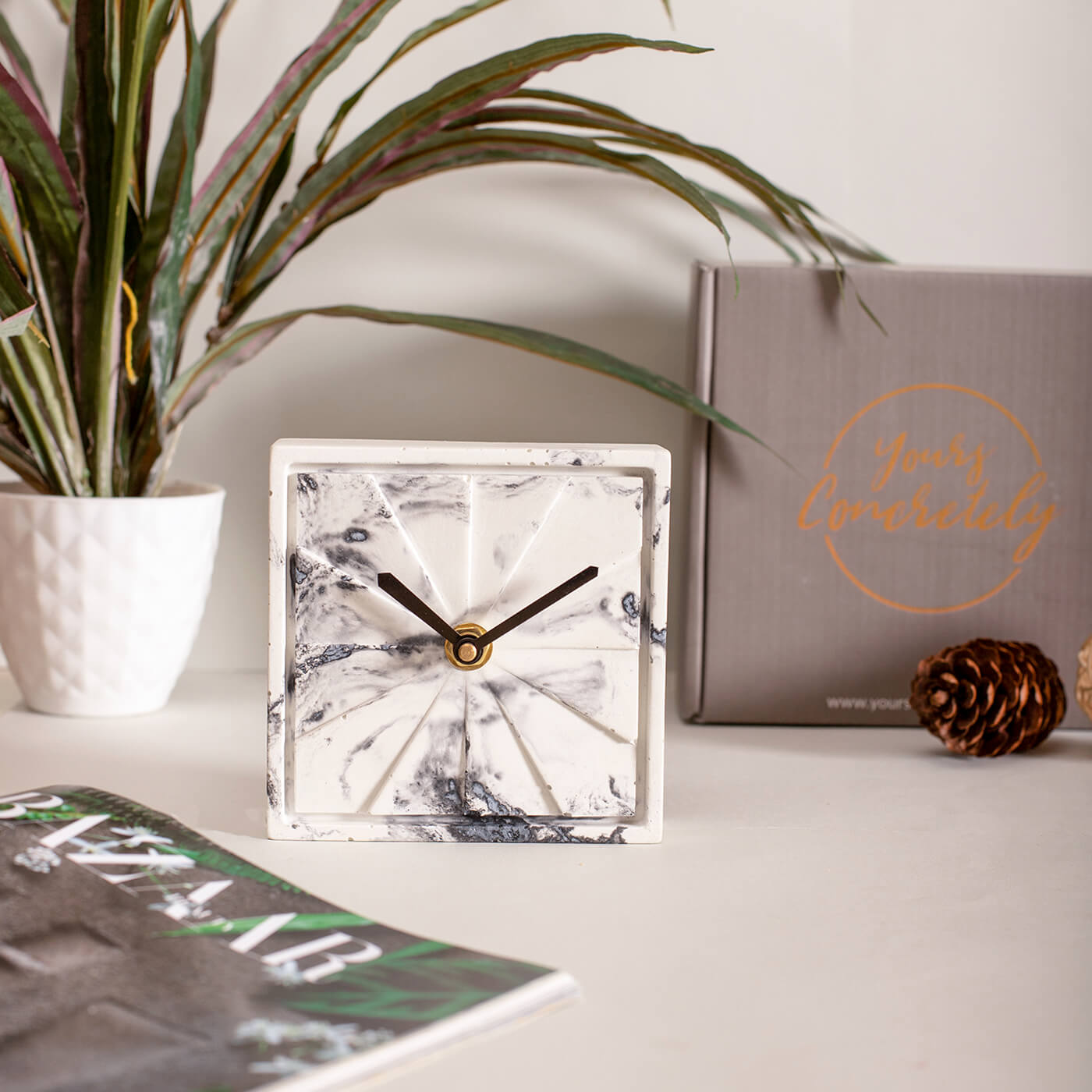 Buy Handcrafted Square Concrete Desk Clock Online On Zwende