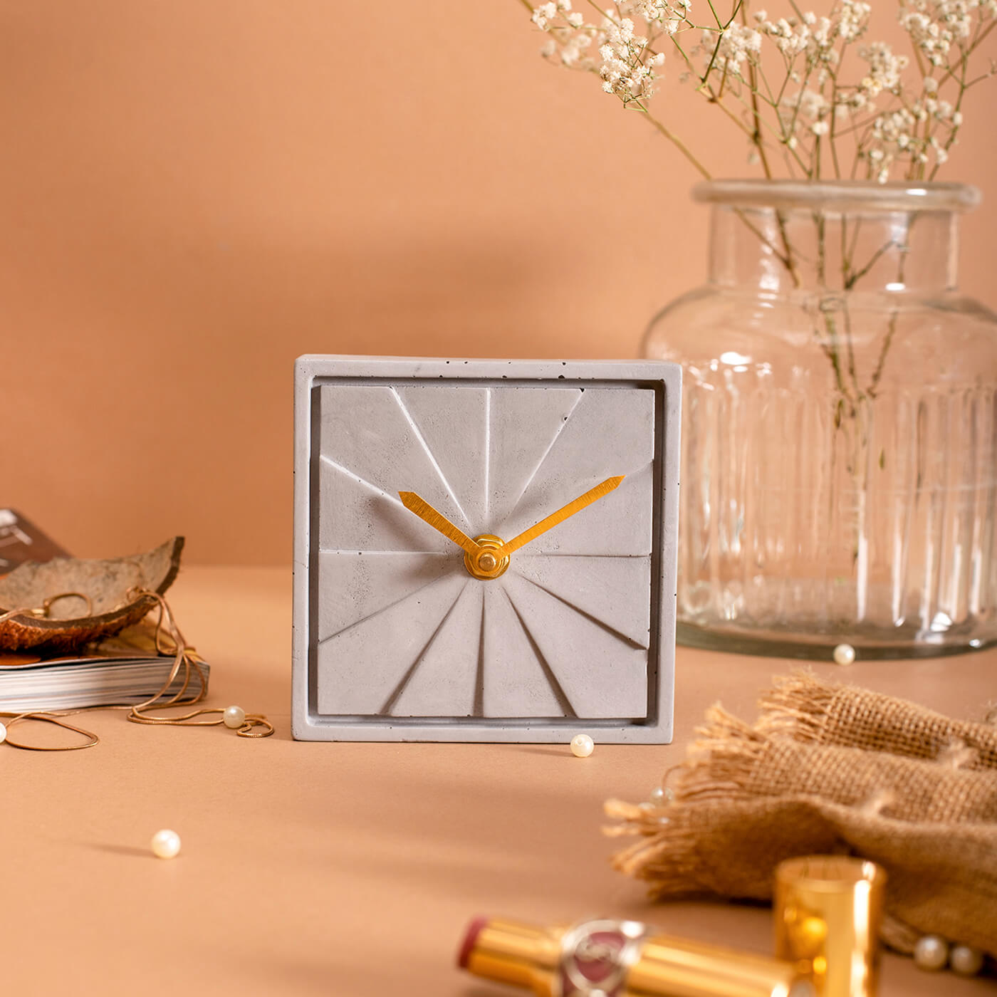 Buy Handcrafted Square Concrete Desk Clock Online On Zwende