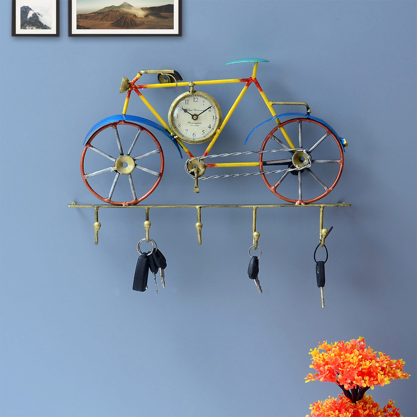 Buy Handcrafted Iron Key Holder & Wall Clock Online On Zwende