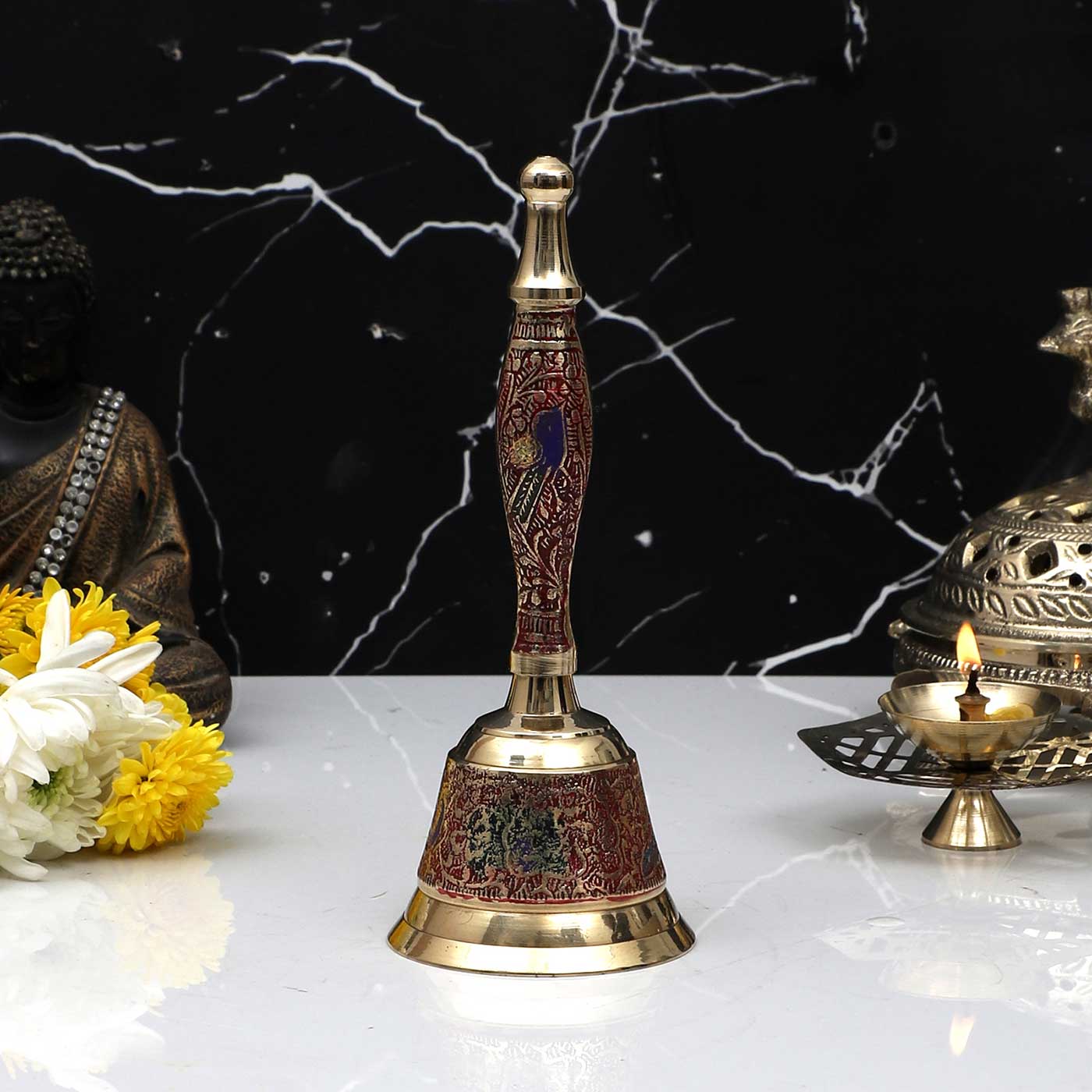 Buy Handmade Pink & Gold Antique Brass Bell Online On Zwende