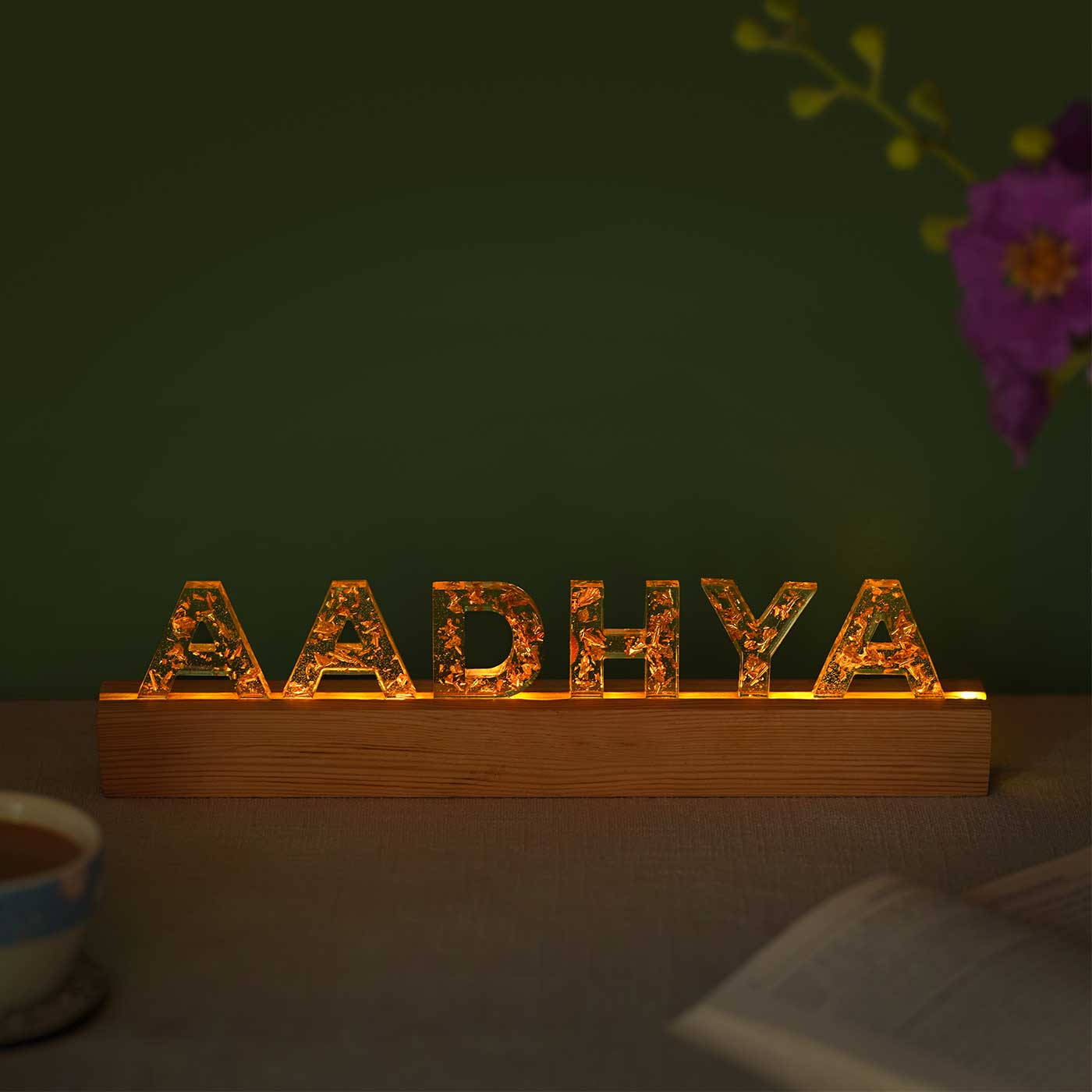 Buy Handmade Resin White & Gold Tabletop Name Plate with LED Lights ...