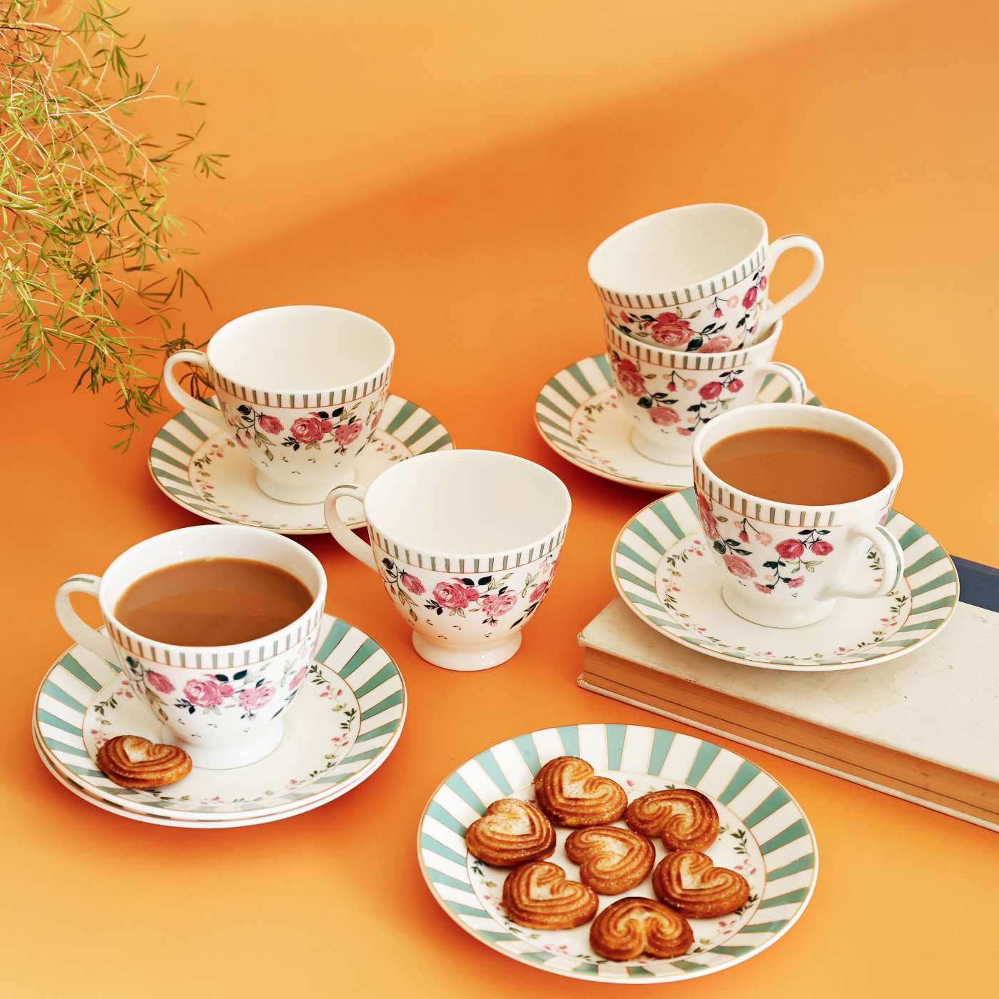 Buy Portrait Of A Rose Porcelain Cup & Saucer | Set Of 6, 12 Pcs Online ...