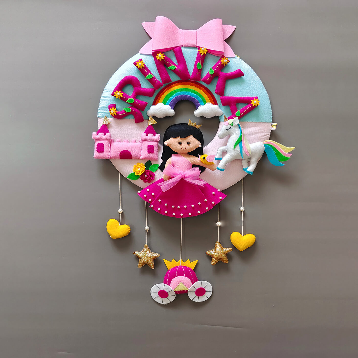 Buy Hand-stitched Princess Theme Felt Nameplate For Girls Online On Zwende