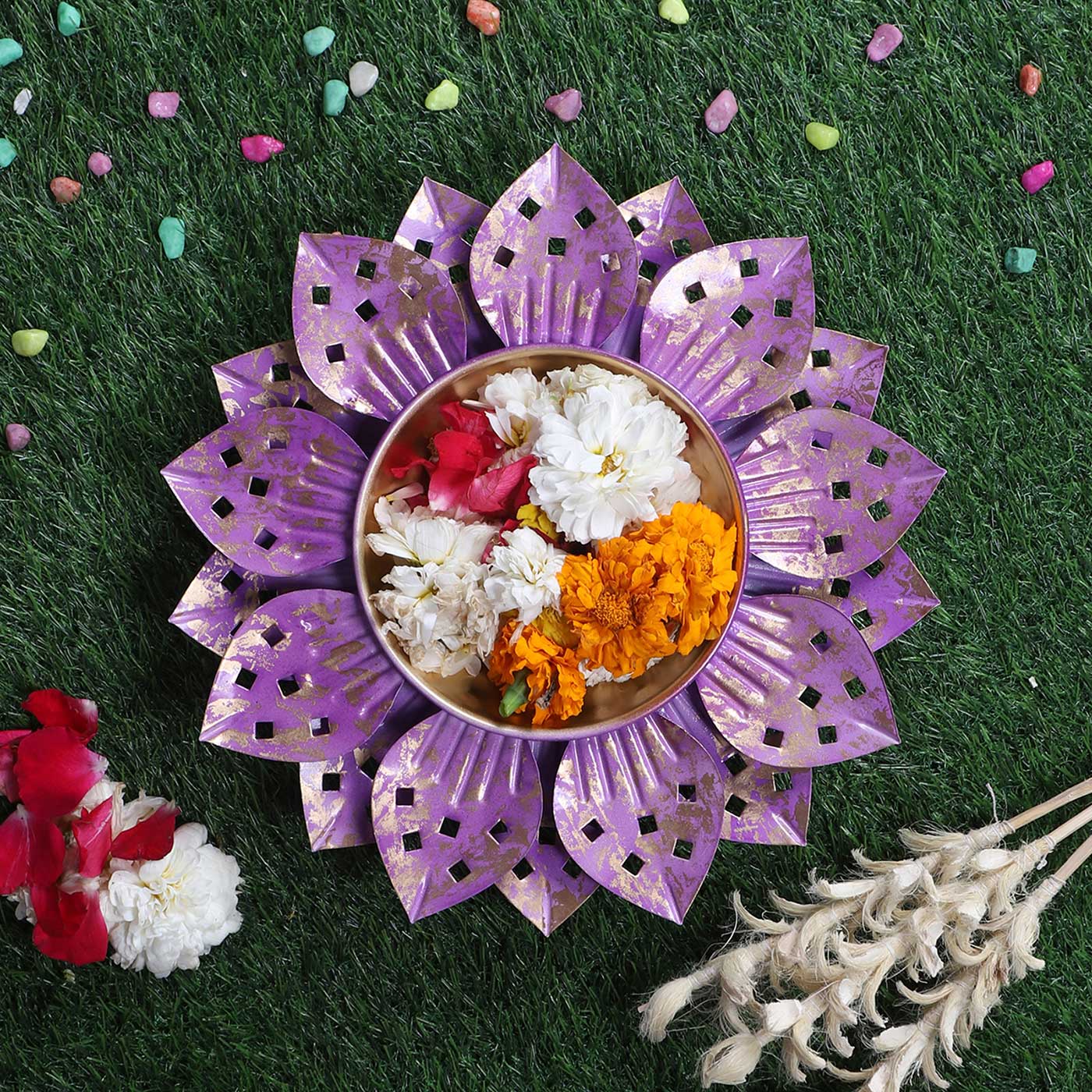 Buy Handmade Purple Flower Urli Online On Zwende