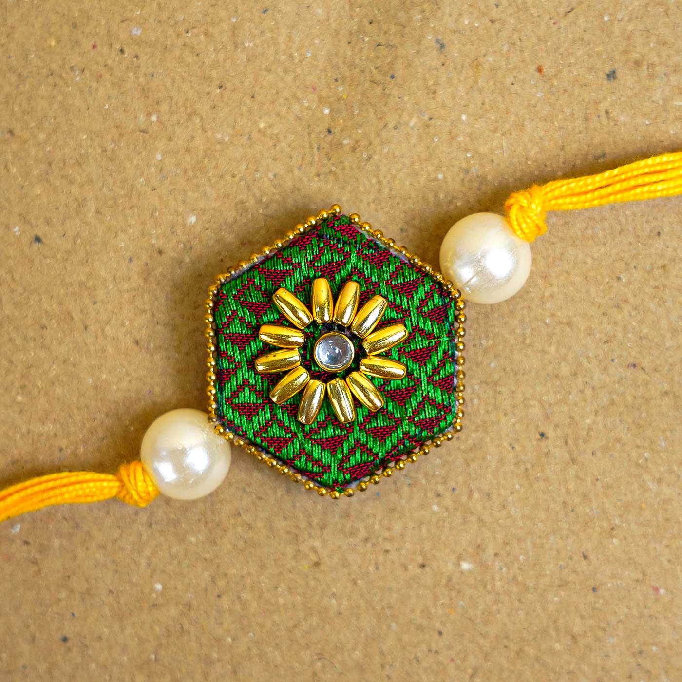 Buy Handmade Green Hexagon Fabric & MDF Rakhi With Roli Chawal Online ...