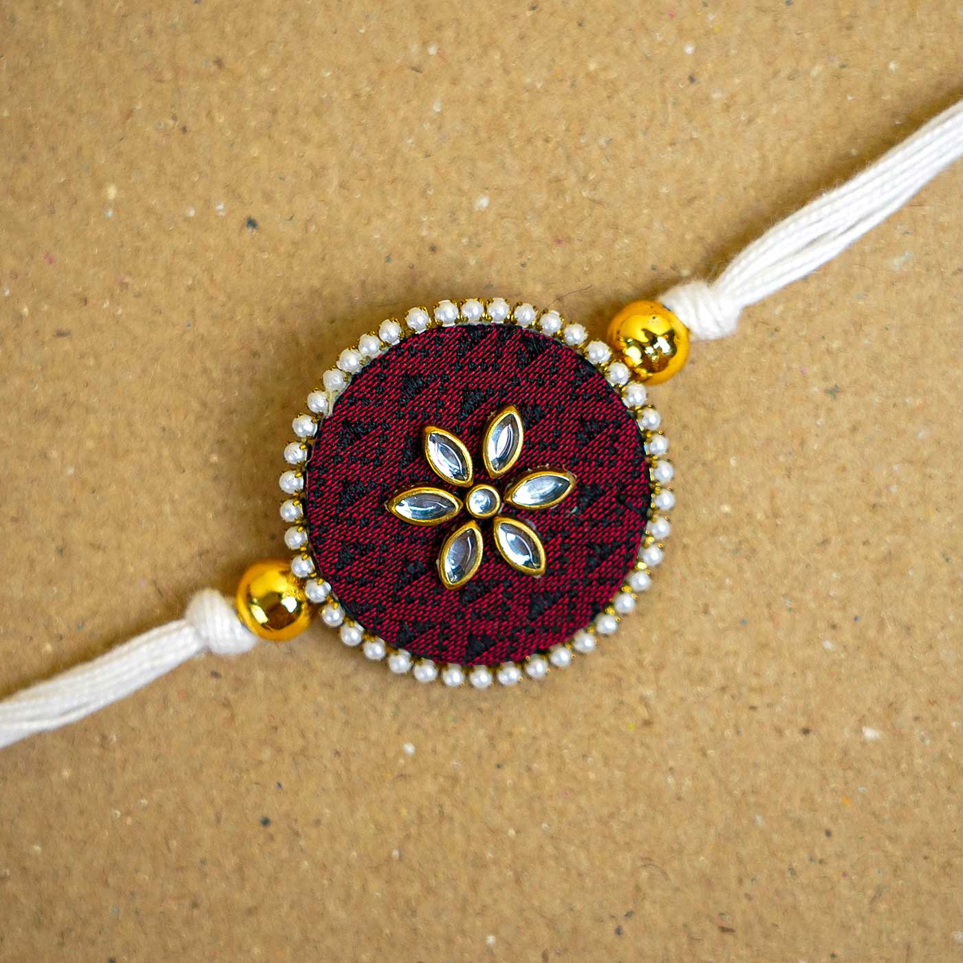 Buy Handmade Brown Round Fabric & MDF Rakhi With Roli Chawal Online On ...
